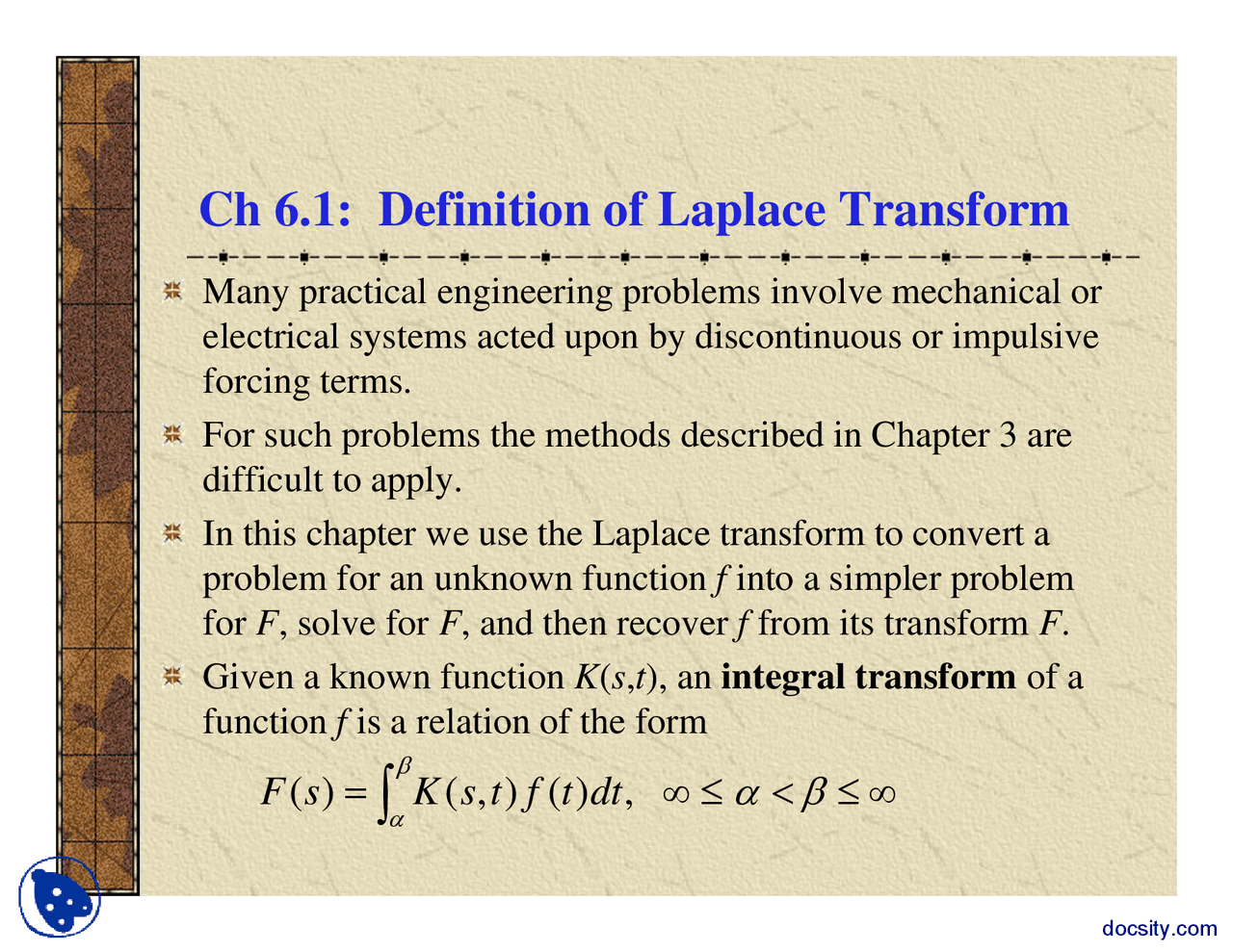 Definition Of Laplace Transform Signals And Systems Lecture Slides