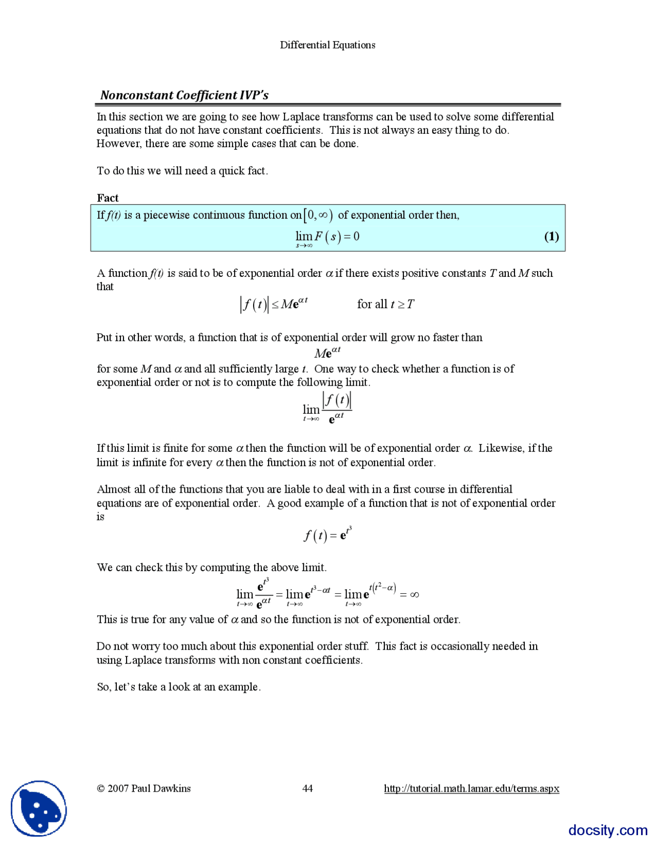 Non Constant Coefficient Initial Value Problems-Differential Equations ...