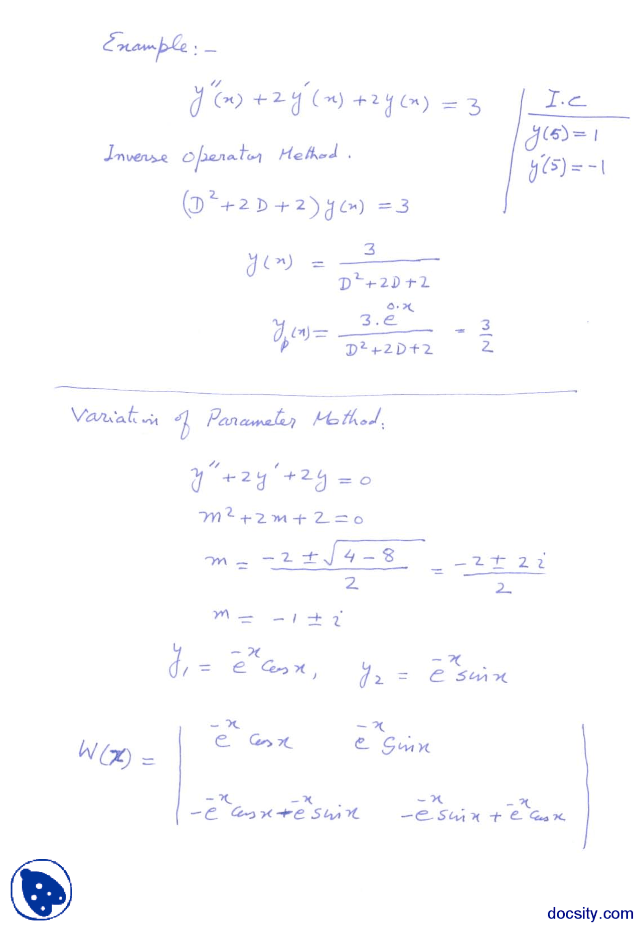 Variation Of Parameter Method Differential Equations Solved Example