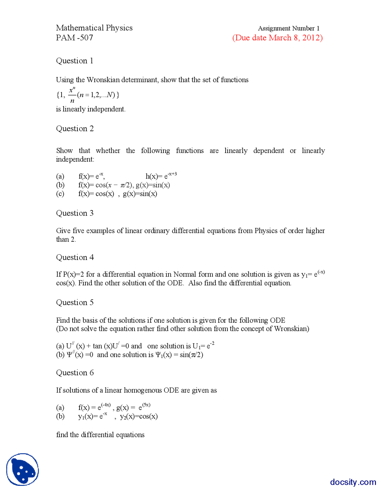 Wronskian Determinant and Linearly Dependent and Independent Functions ...