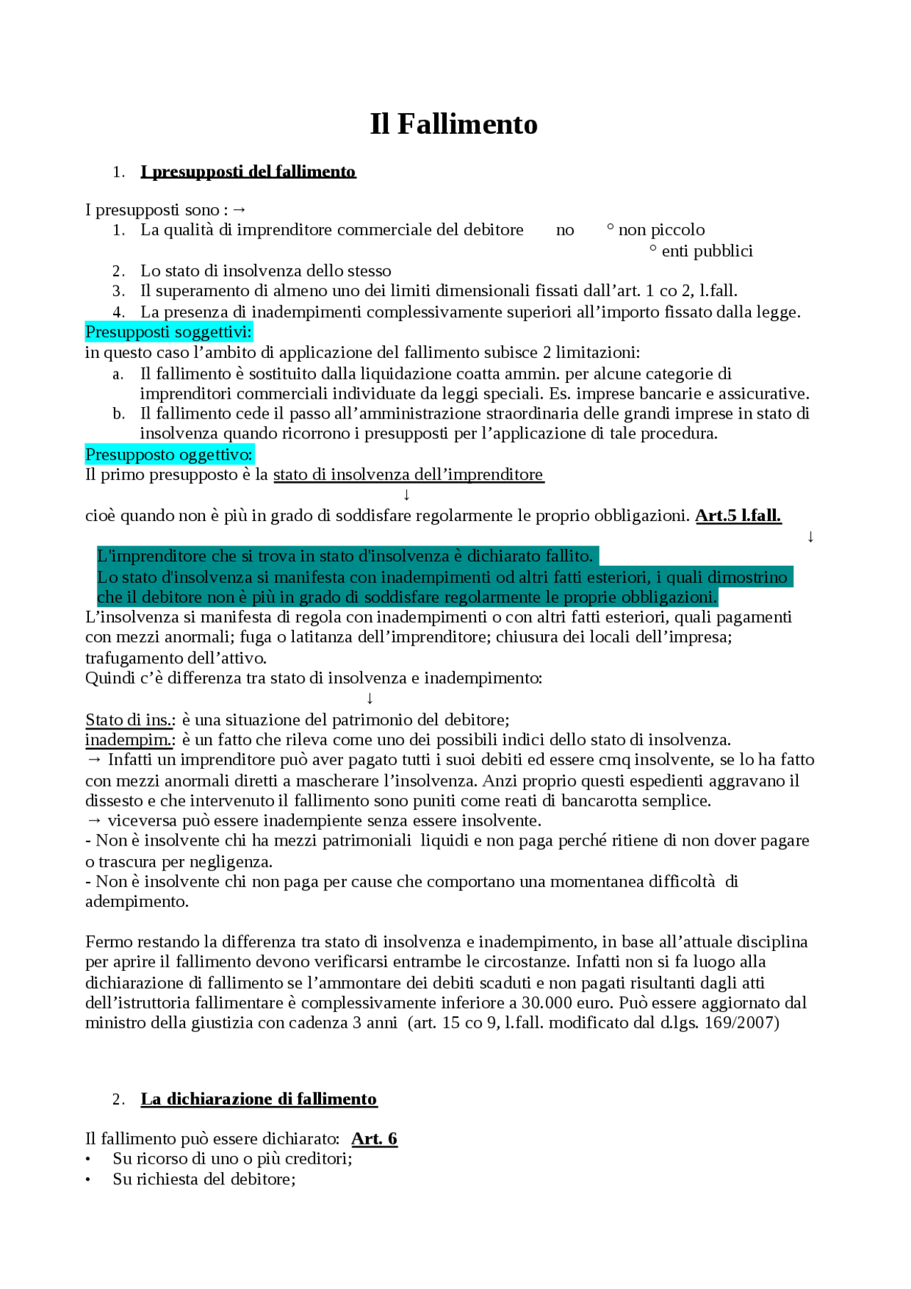 Il Fallimento Docsity
