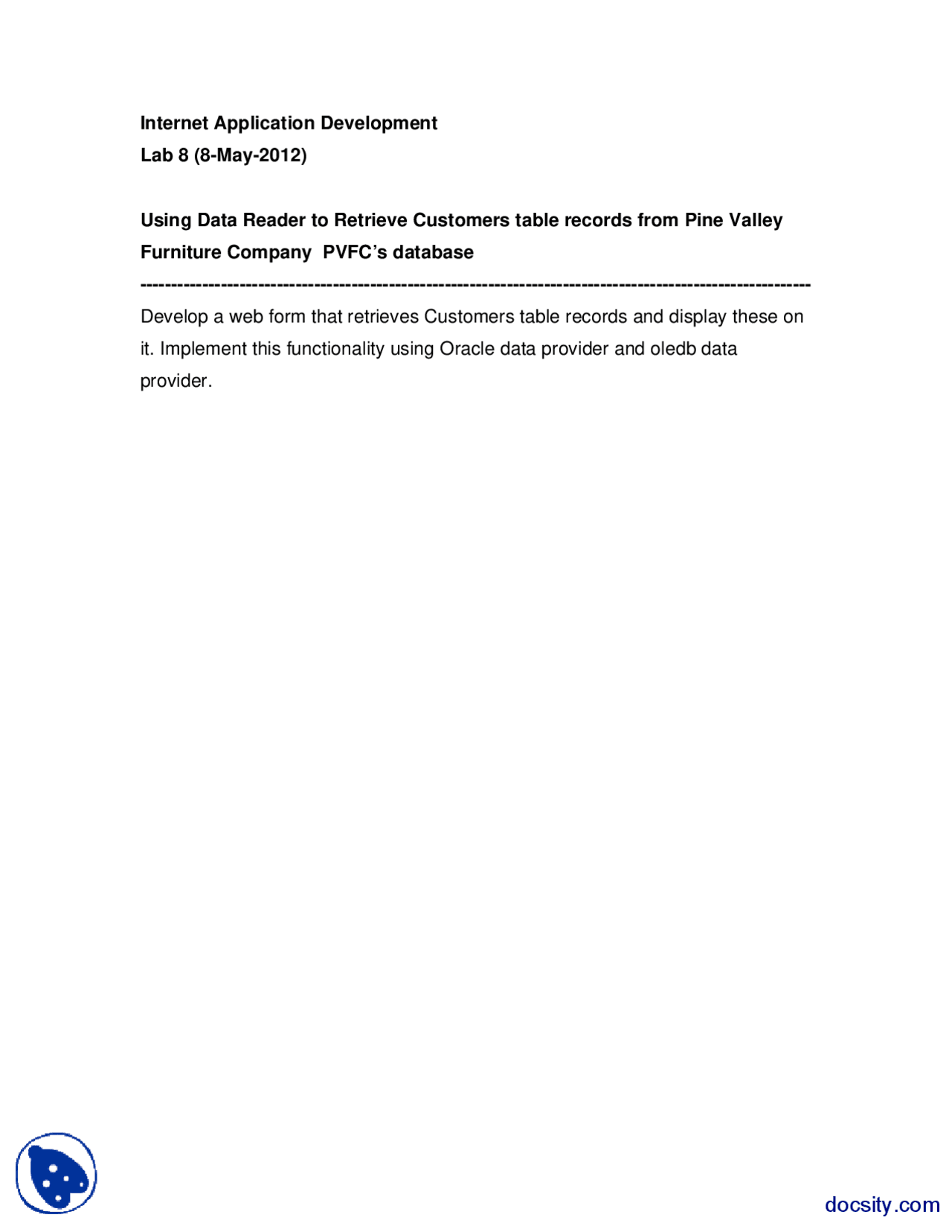 Data Reader to Retrieve Customer Records From Database-Database and Internet Application ...