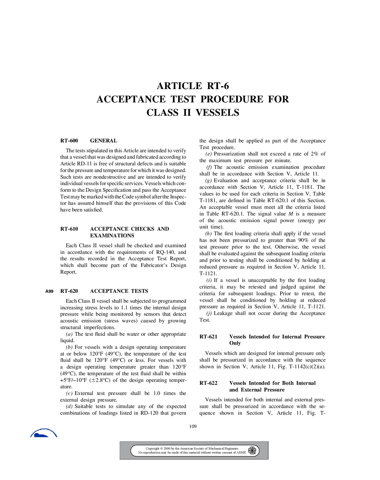 Acceptance Test Procedures for Class II Vessels-Processes Tests and ...