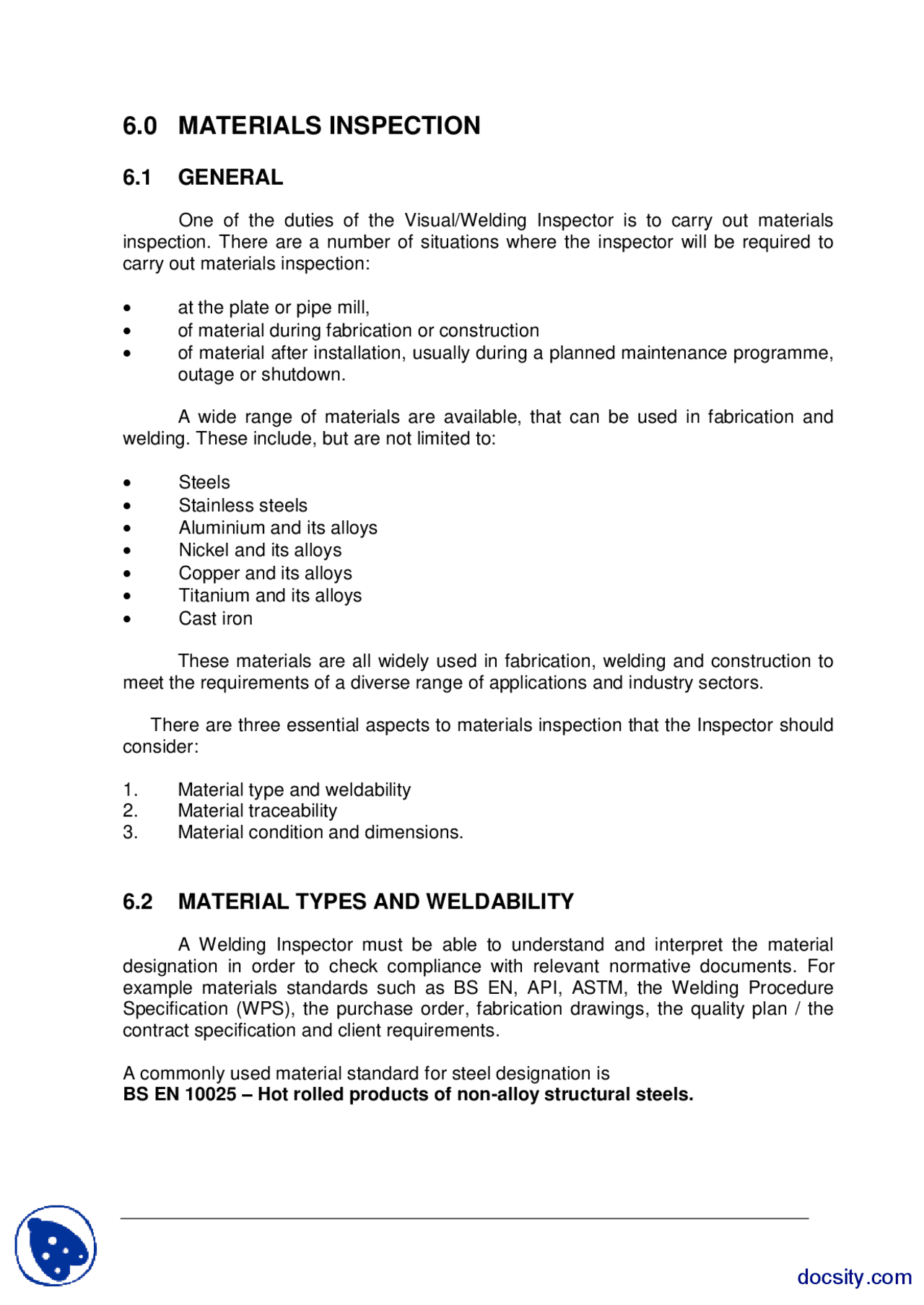 Materials Inspection-Welding Technology Inspection-Lecture Handout ...