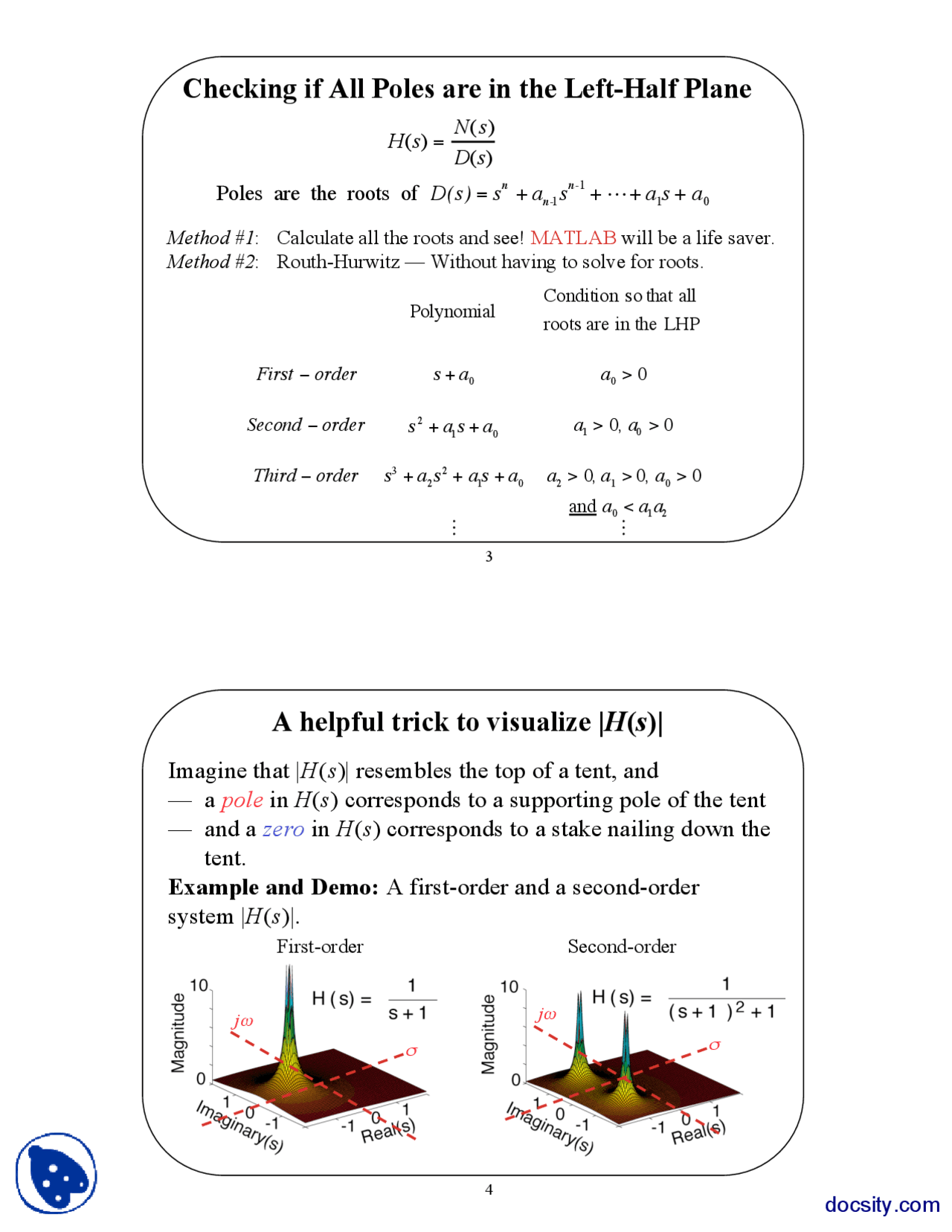 Poles In The Left Half Plane-Signals And Systems and Transforms Theory-Lecture Slides - Docsity