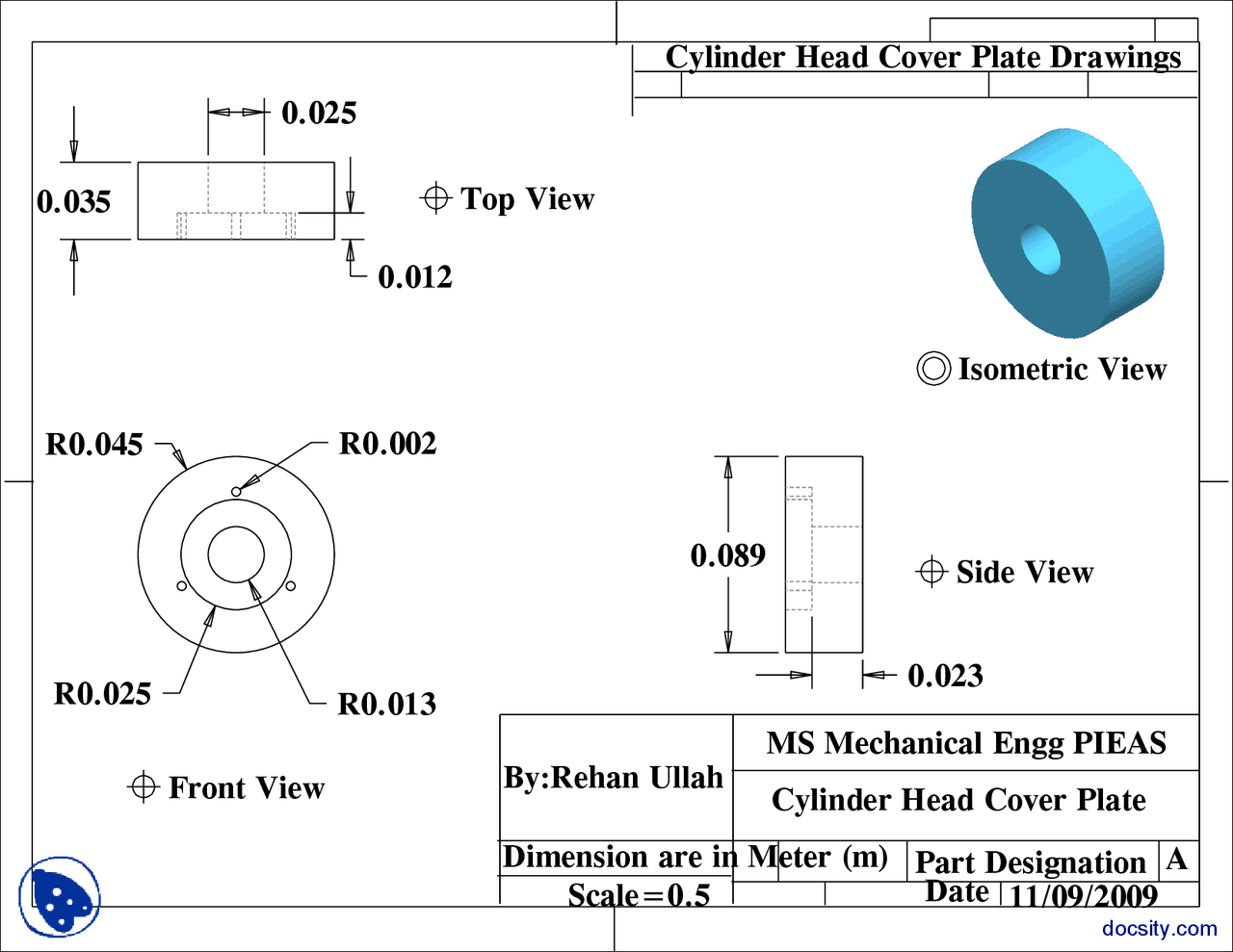 Cylinder Head Cover Plate Drawings-Modified Drawing-Lecture Handout ...
