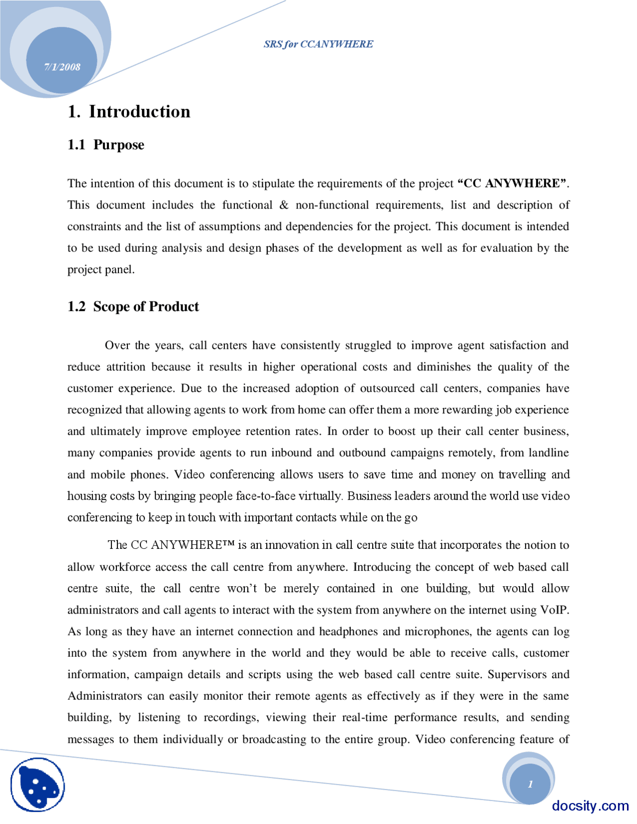 Software Requirement Specification Cc Anywhere Applications Of Computer