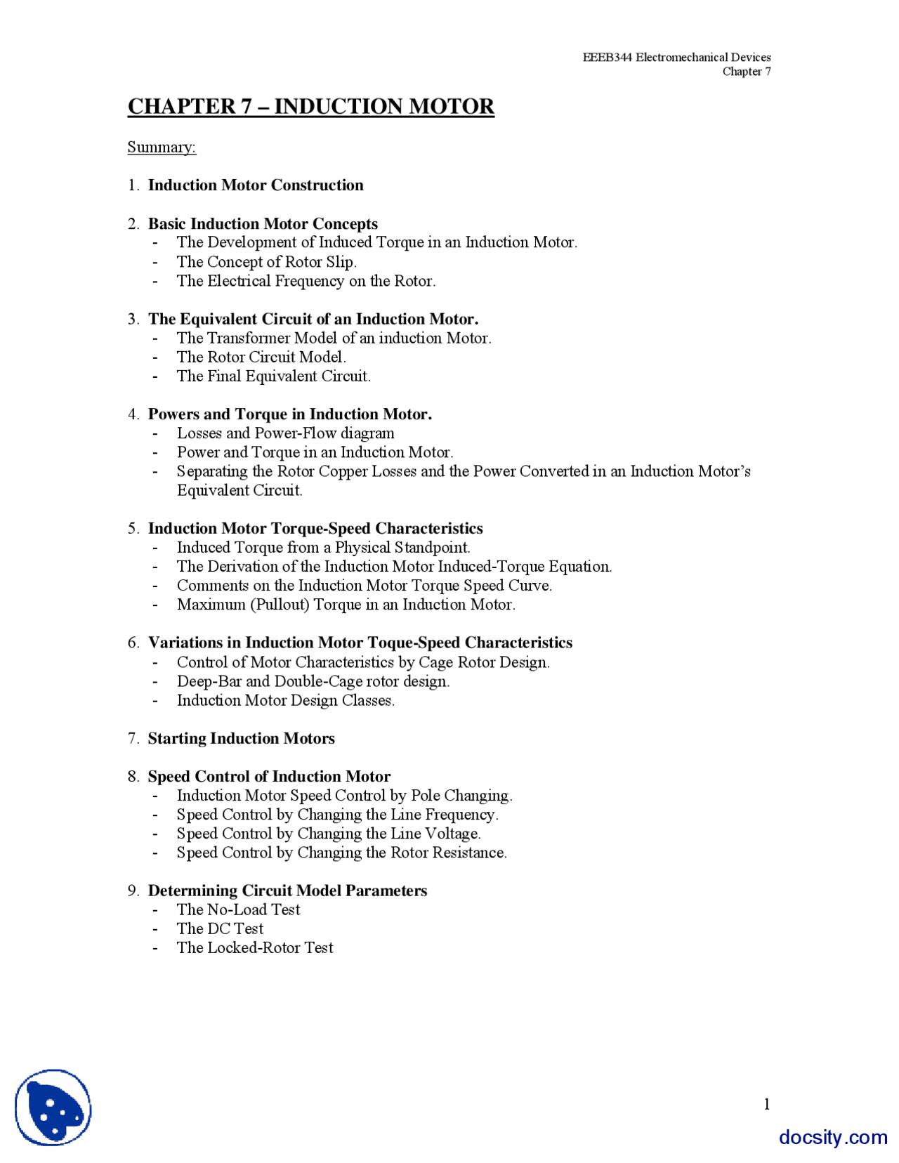 Induction Motors-Electro Mechinical Devices-Lecture Handout - Docsity