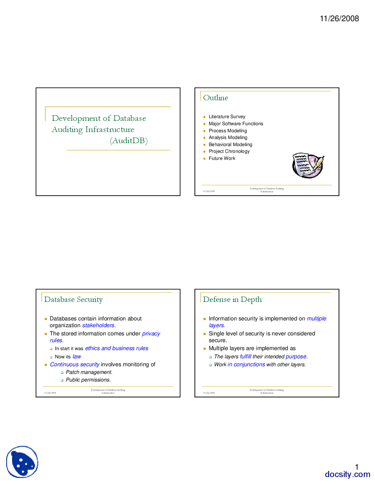 Development Of Database Auditing Infrastucture Applications Of Computer Sciences Project