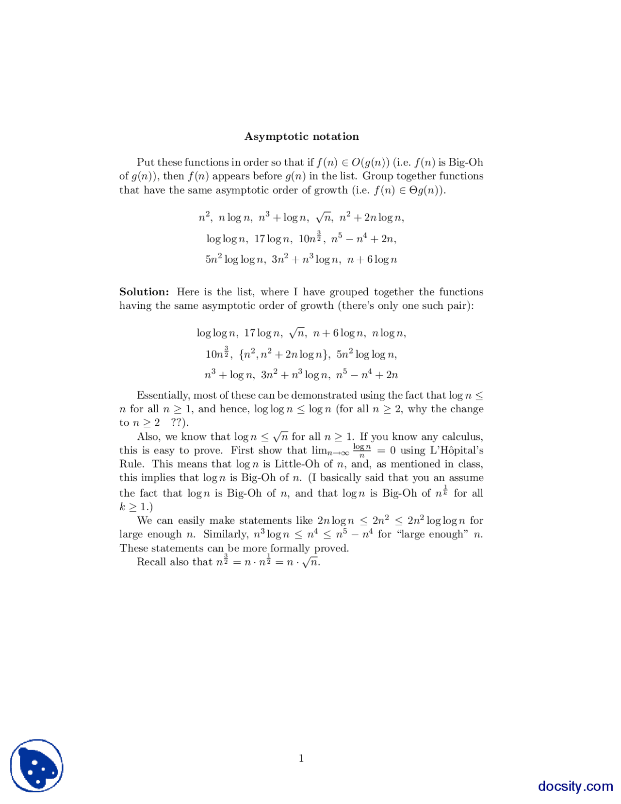 Asymptotic Notation Theory Of Complexity And Algorithms Assignment