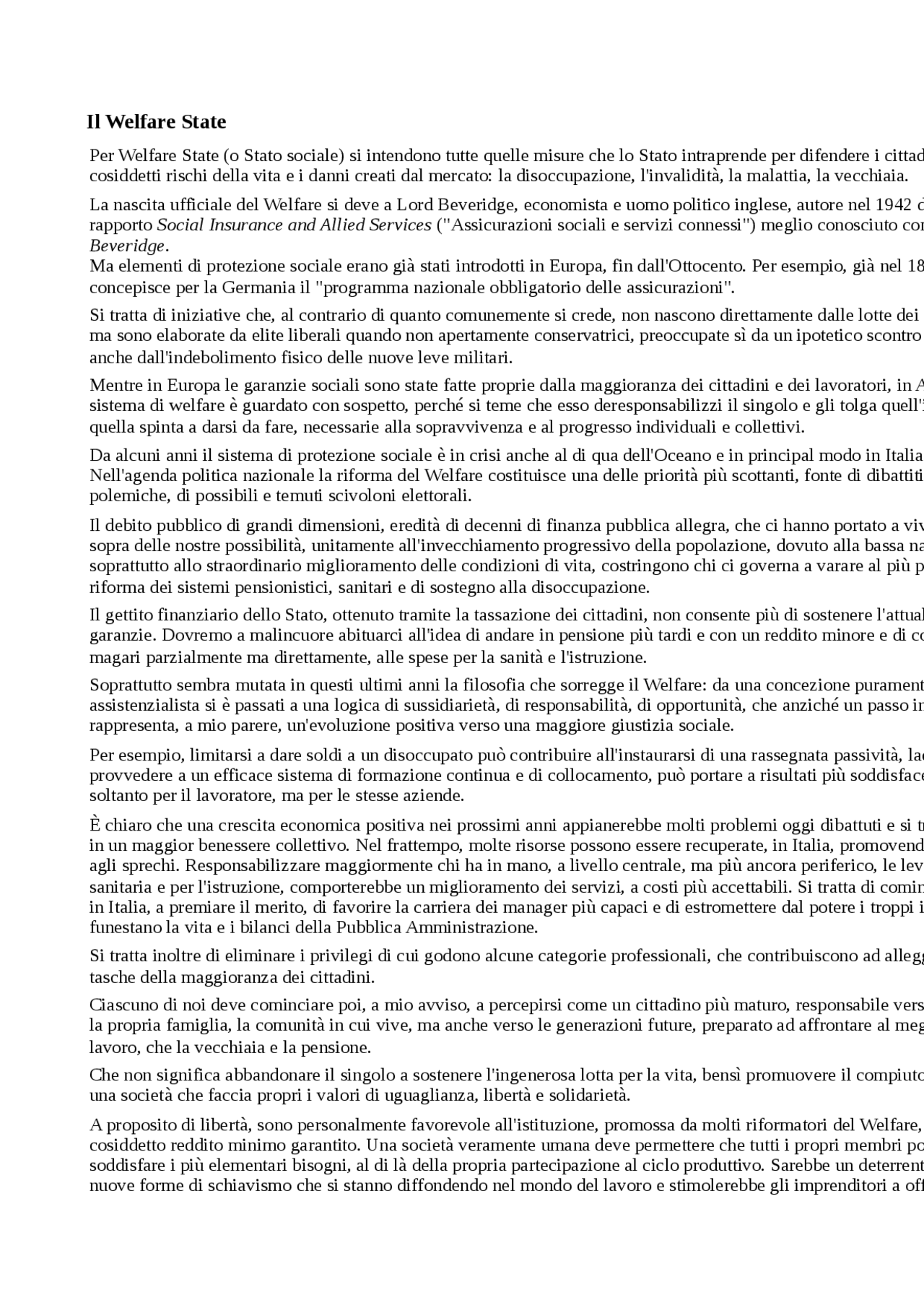 Il welfare state in Italia - Docsity