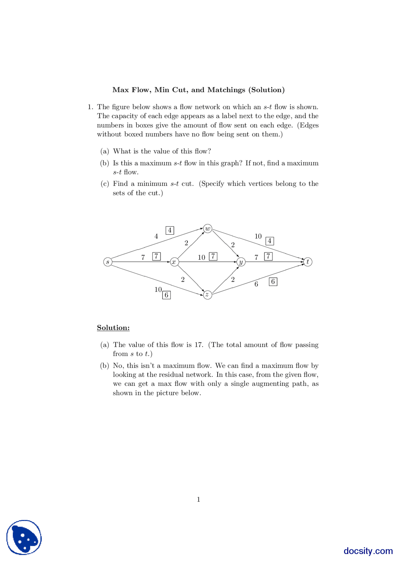 Maximum Flow-Theory of Complexity and Algorithms-Assignment Solution - Docsity