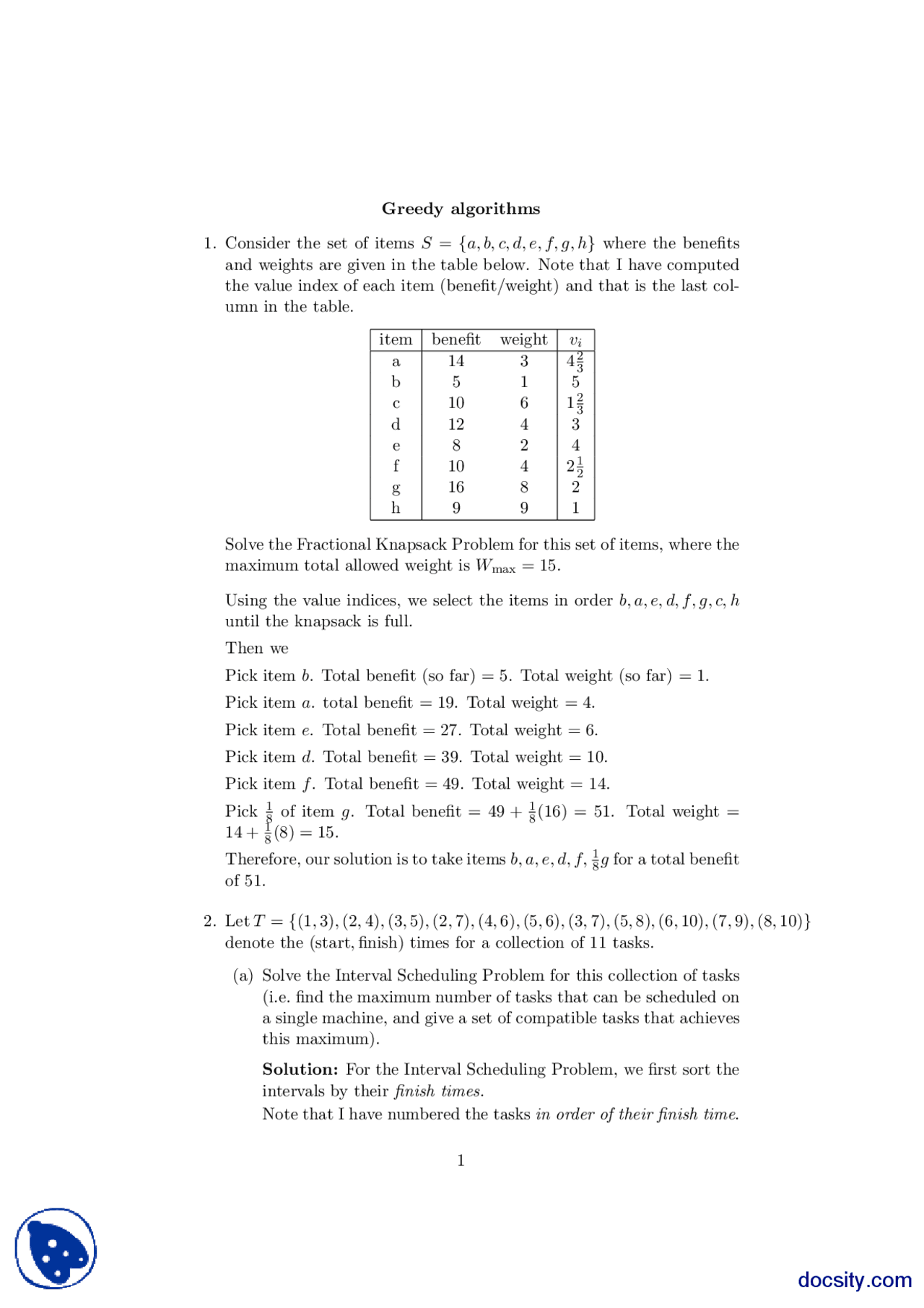 Greedy Algorithms Complexity Of Algorithms Assignment Solution Docsity