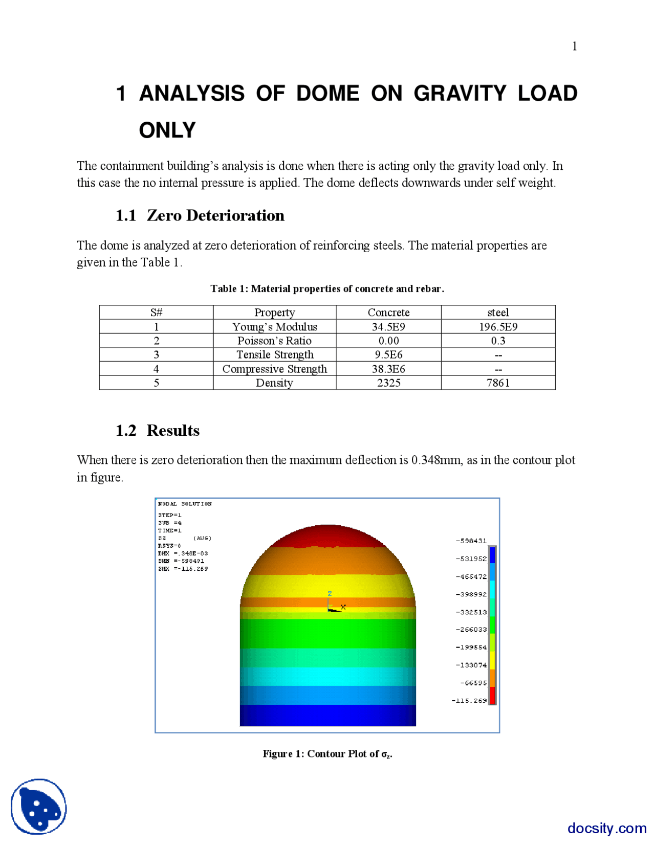 Analysis of Dome on Gravity Load-Physical Concepts-Project Report - Docsity