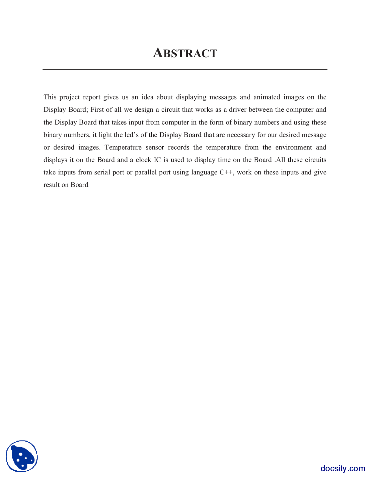 Display Board Progress 7th Semester-Computer Sciences Applications-Project Report - Docsity