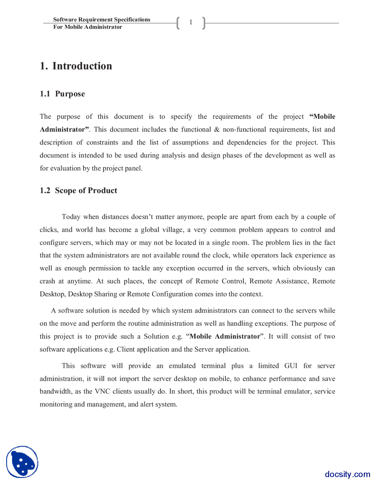 Software Requirements Specification Mobile Administrator-Computer Sciences Applications-Project ...