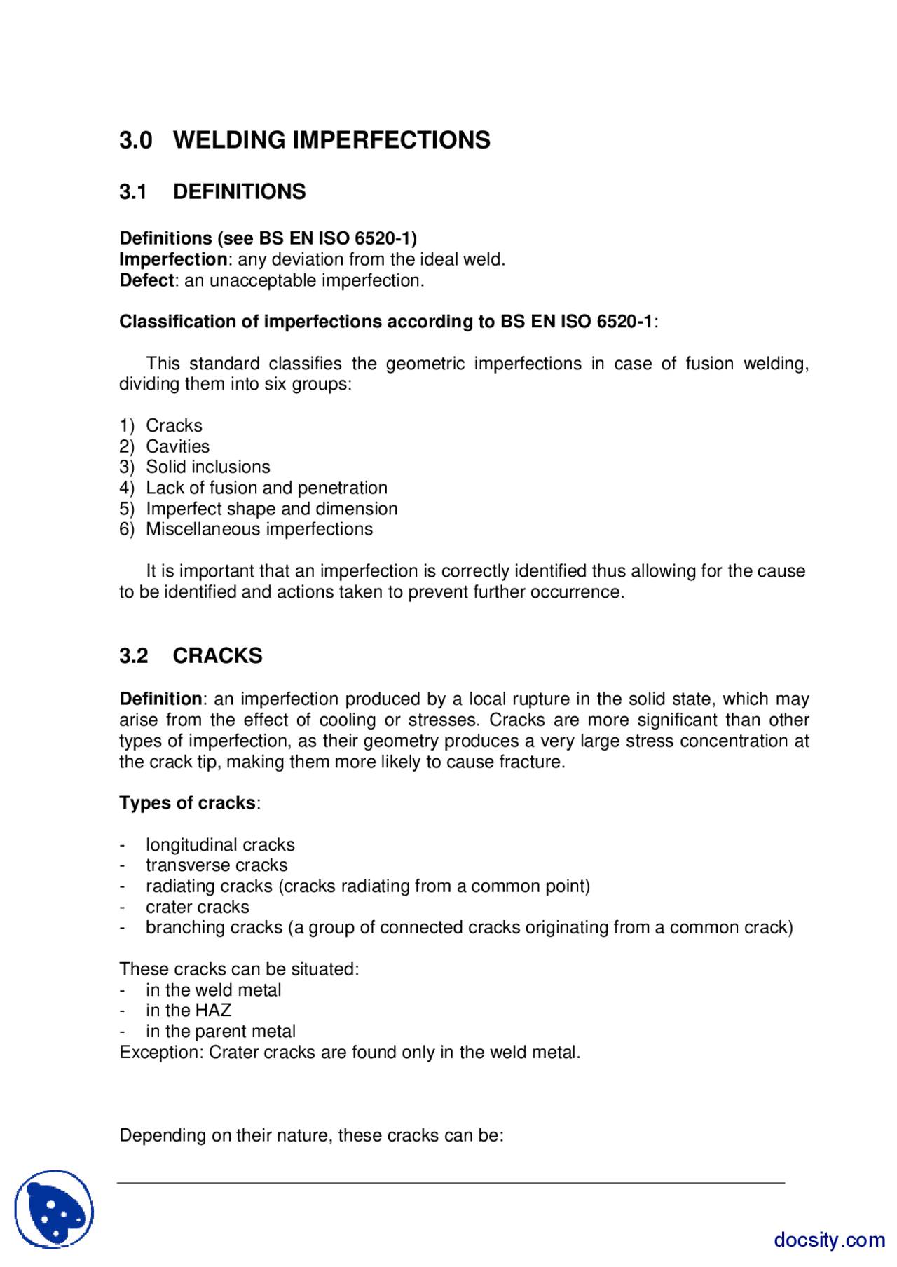 Welding Imperfections-Welding Technology Inspection-Lecture Handout - Docsity