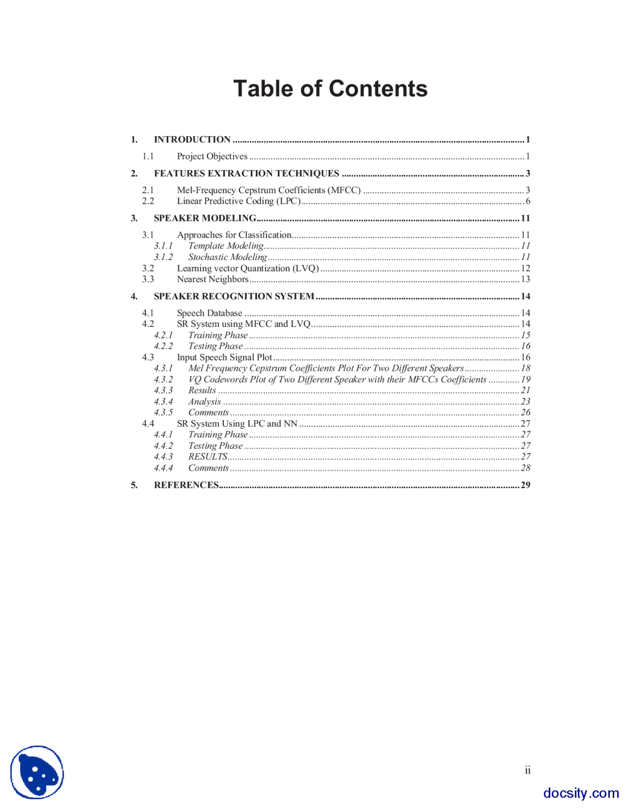 Speaker Identification System Progress 2-Applications of Computer Sciences-Project Report - Docsity