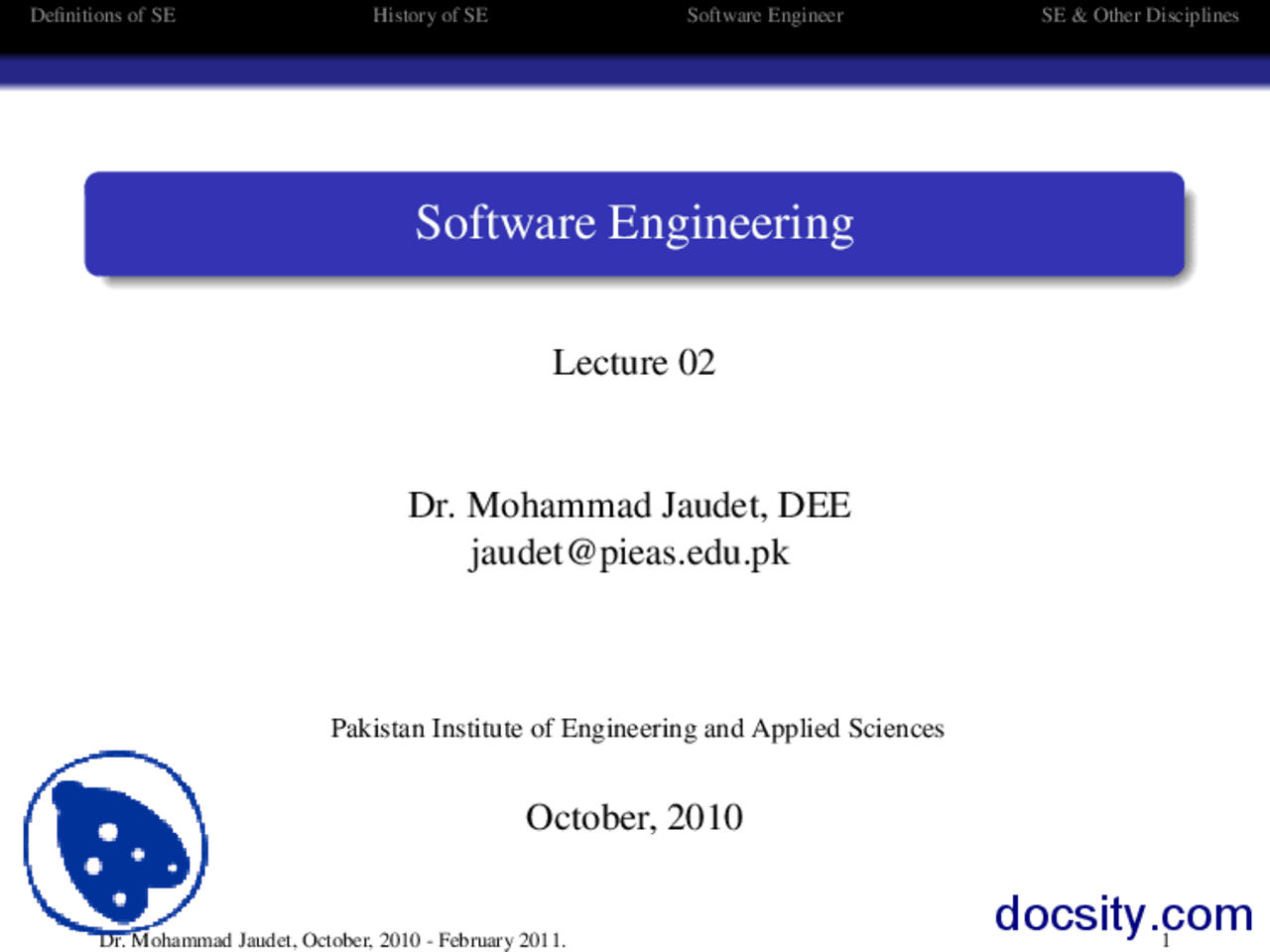 Definitions and History-Software Engineering-Lecture Slides - Docsity