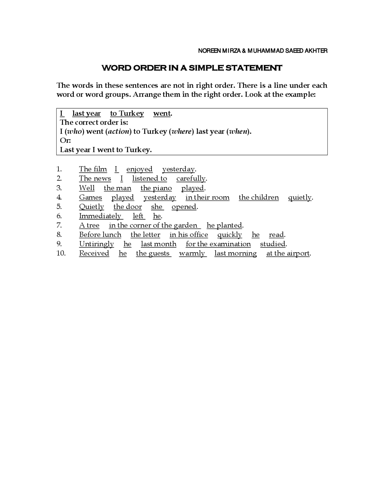 Word Order Parrt 1-English Grammer-Lecture Handout - Docsity