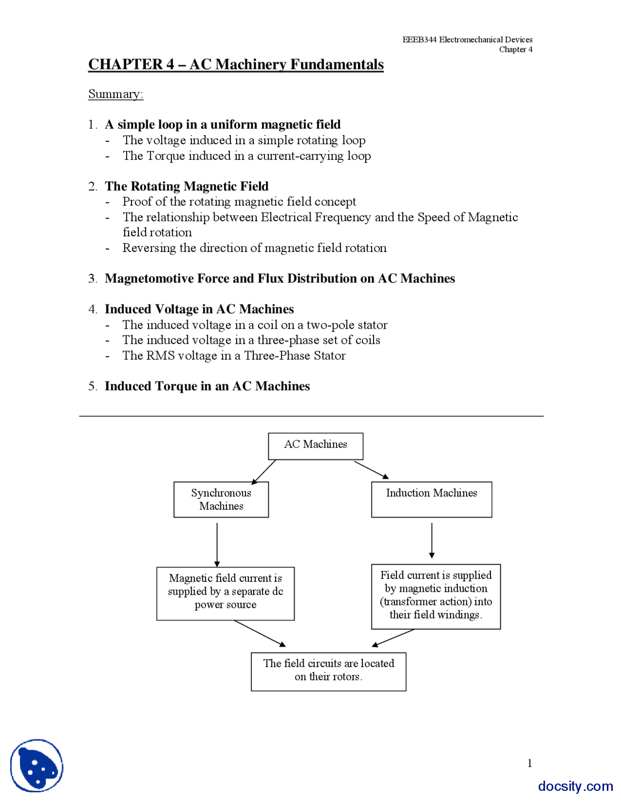 AC Machinery Fundamentals-Electro Mechinical Devices-Lecture Handout - Docsity