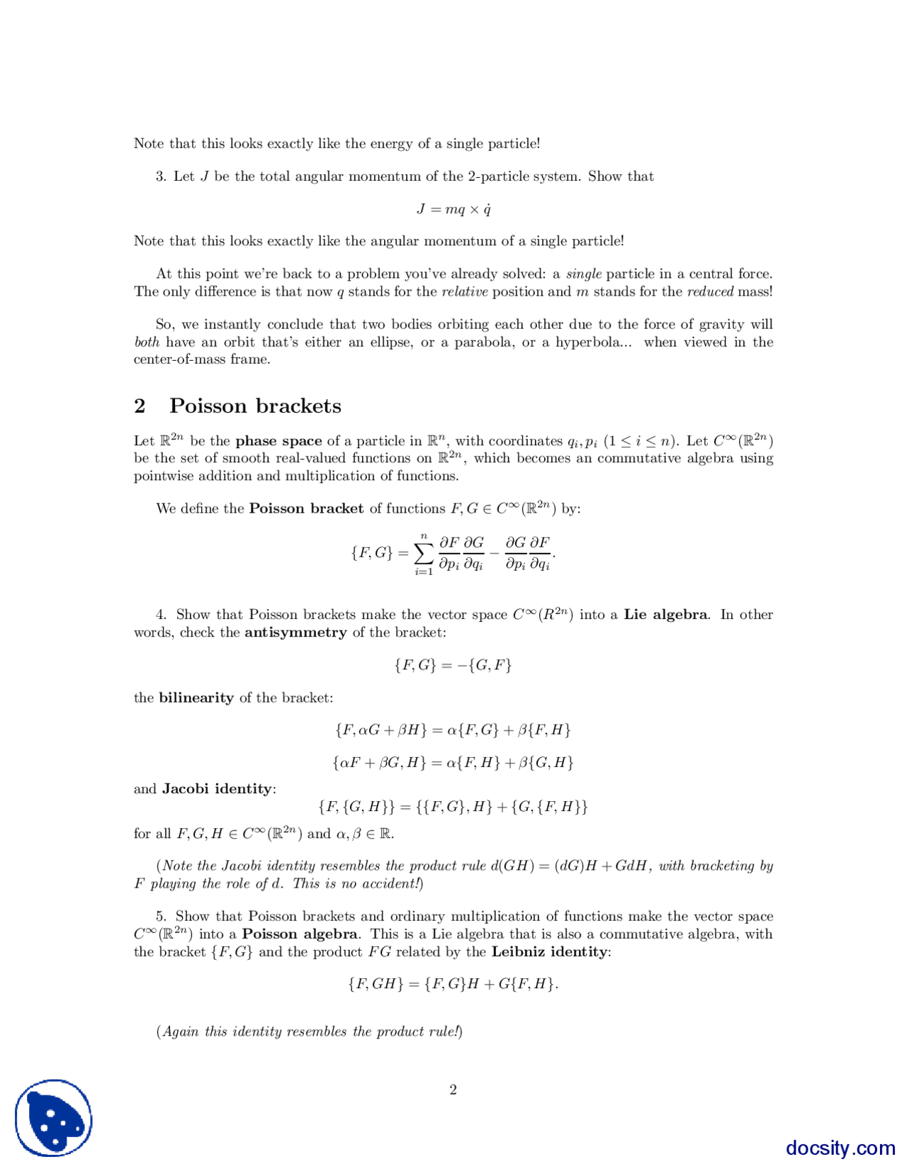 The Body Problem Part 1-Advanced Classical and Relativistic Mechanics-Lecture Handout - Docsity