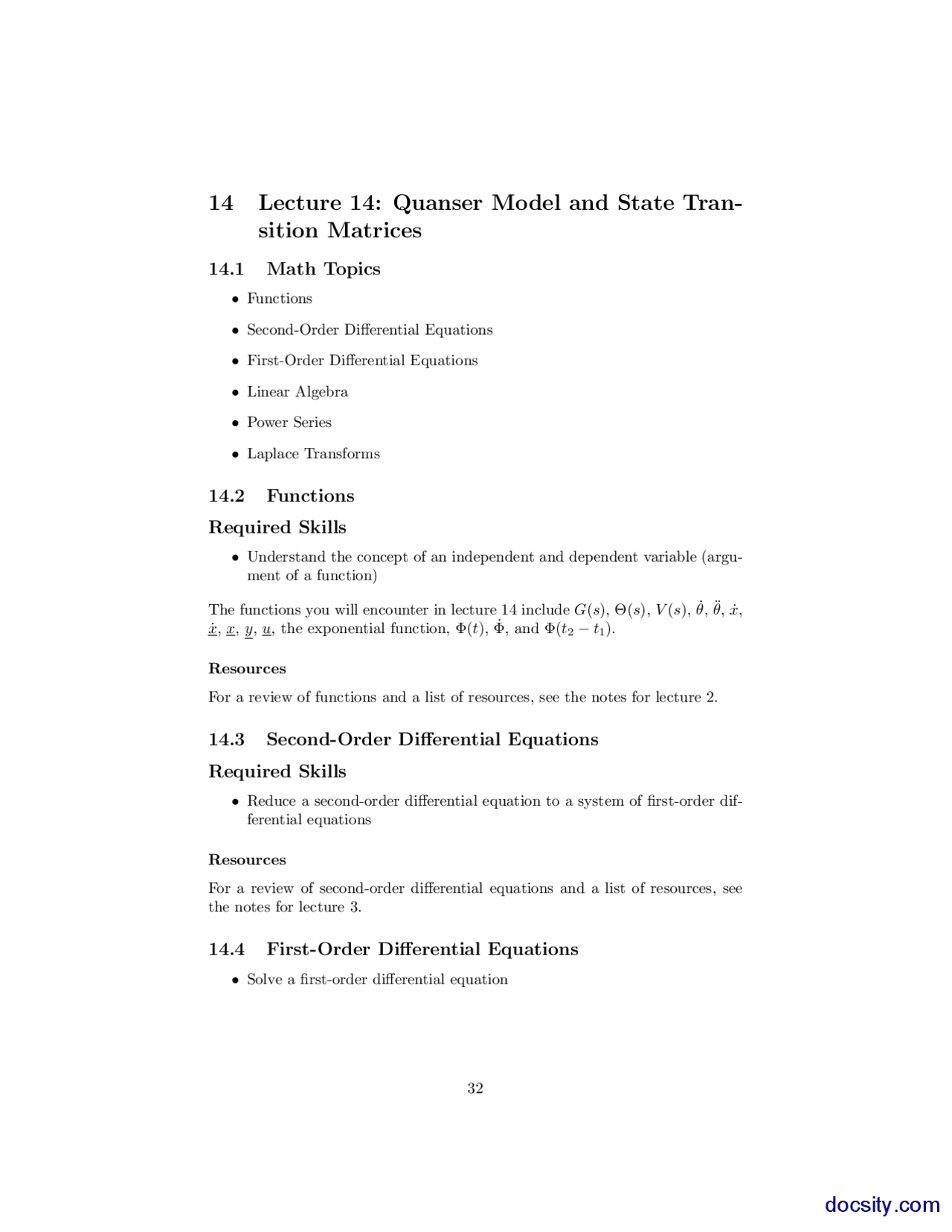 Quanser Model And State Transition Matrices Contents Control Systems