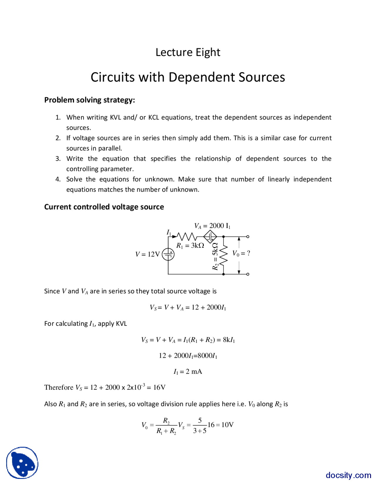 Circuits With Dependent Sources Fundementals Of Electronics Lecture