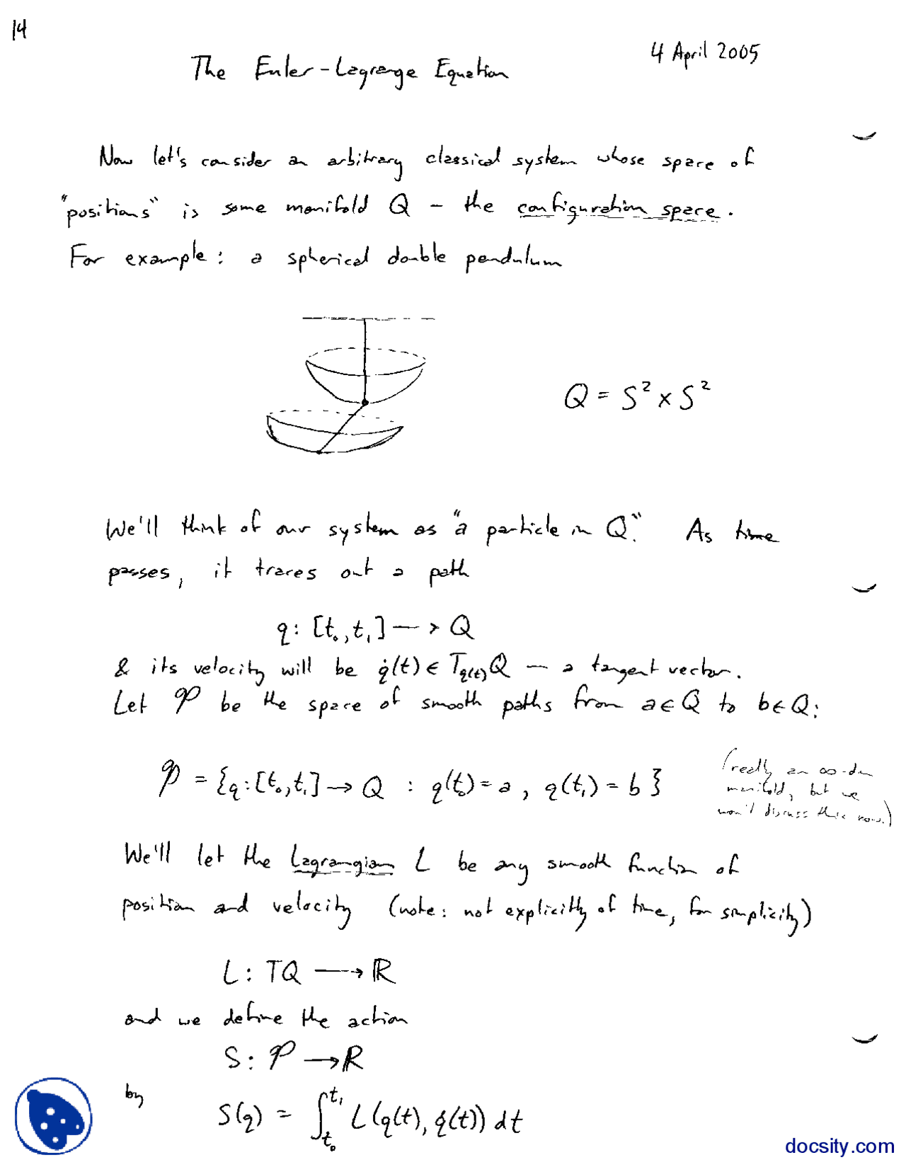 The Eular Lagranage Equation-Classical and Relativistic Mechanics-Lecture Handout - Docsity