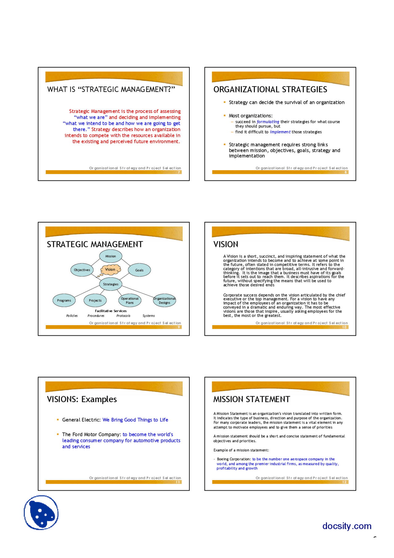 Organizational Strategy And Project Selection Part 1 Managment Principles Lecture Slides Docsity