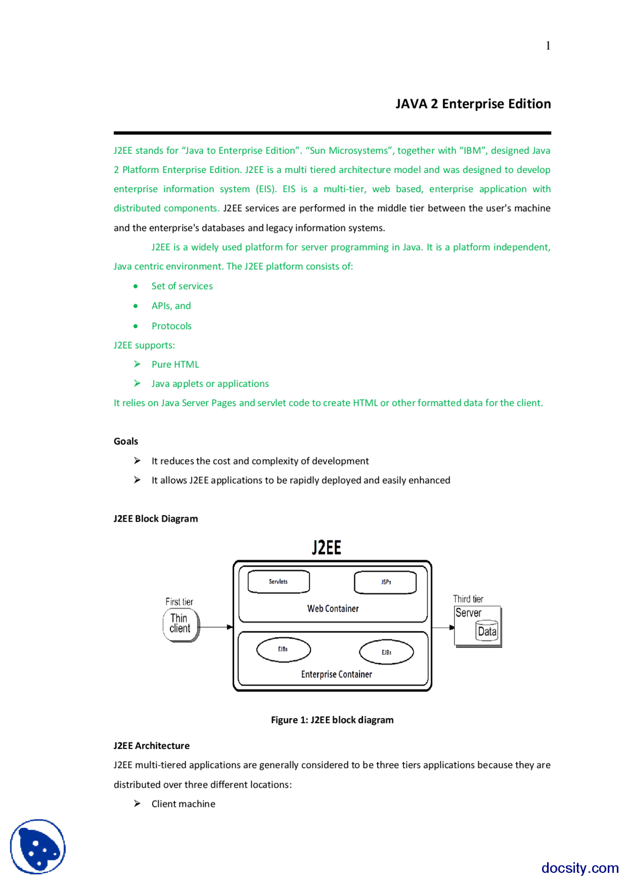 JAVA 2 Enterprise Edition-Enterprise Applicatio Development-Lecture Handout - Docsity