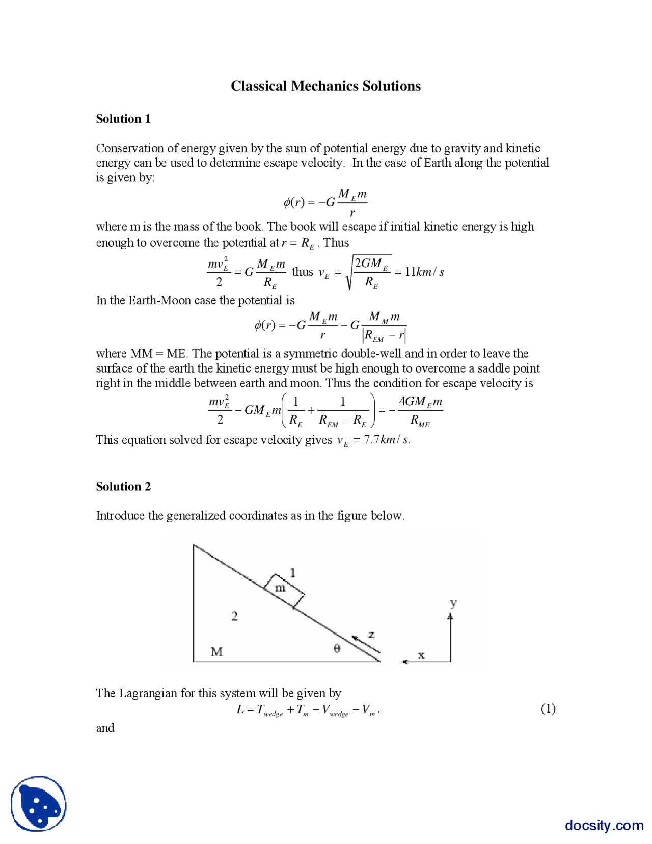Energy Conservation-Classical and Relativistic Mechanics-Assignment Solution - Docsity