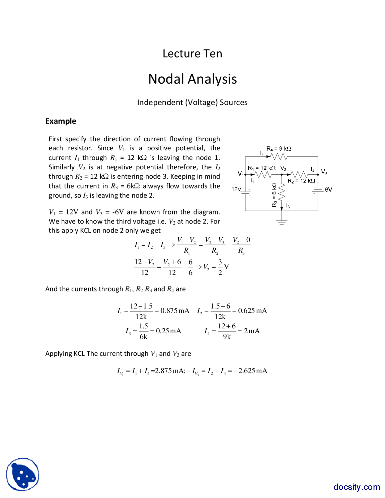 Nodal Analysis Part 2 Basic Electronics Lecture Slides Docsity