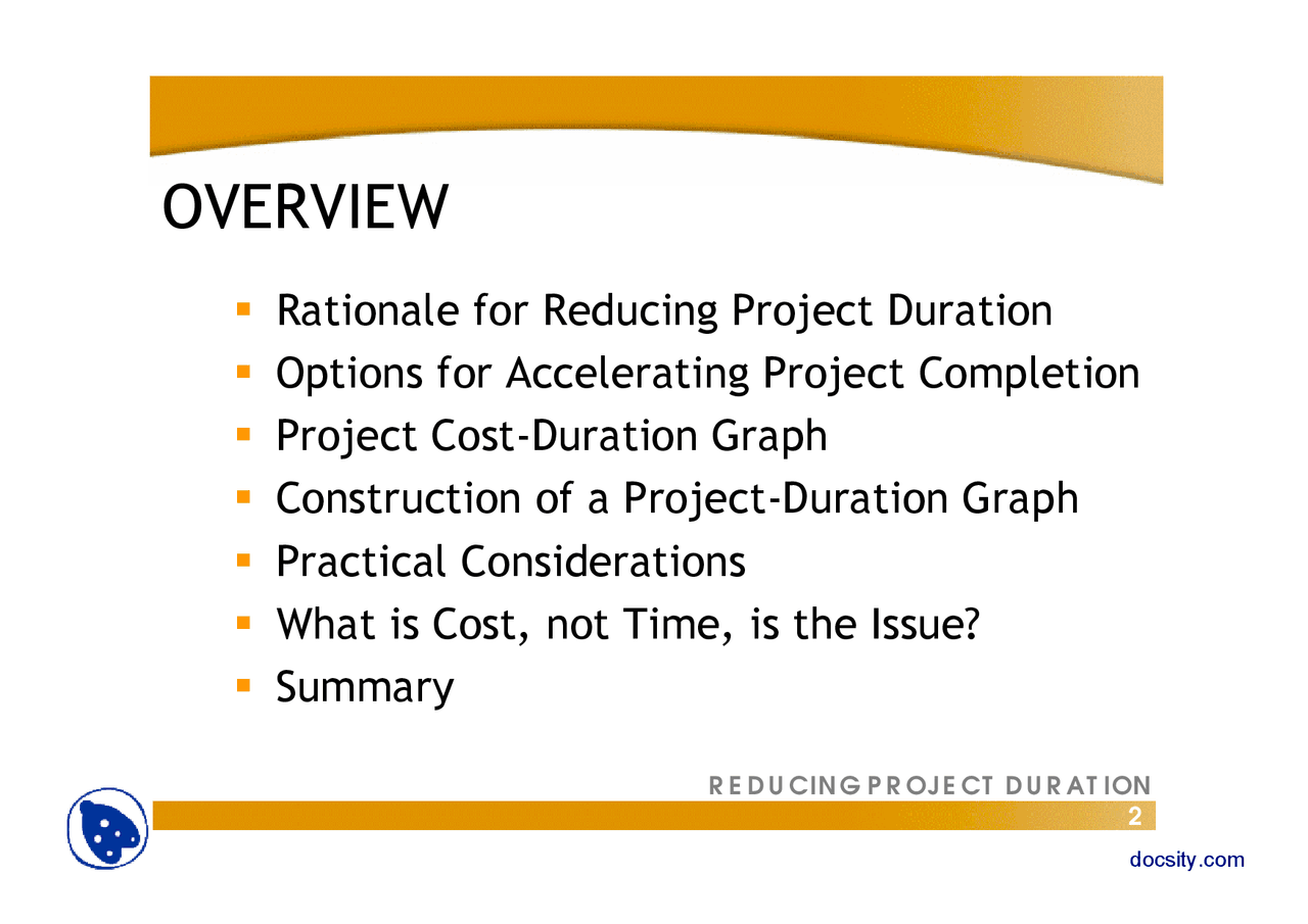 Reducing Project Duration Part 1-Managment Principles-Lecture Slides - Docsity