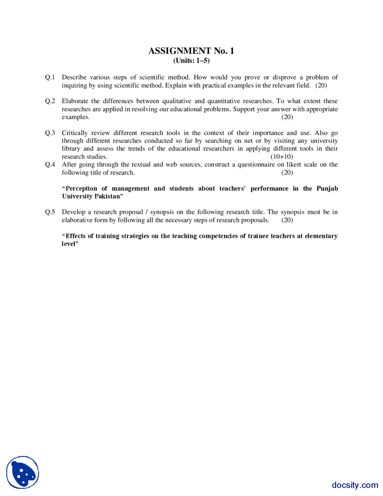 Research Proposal Synopsis-Advanced Education-Assignment - Docsity