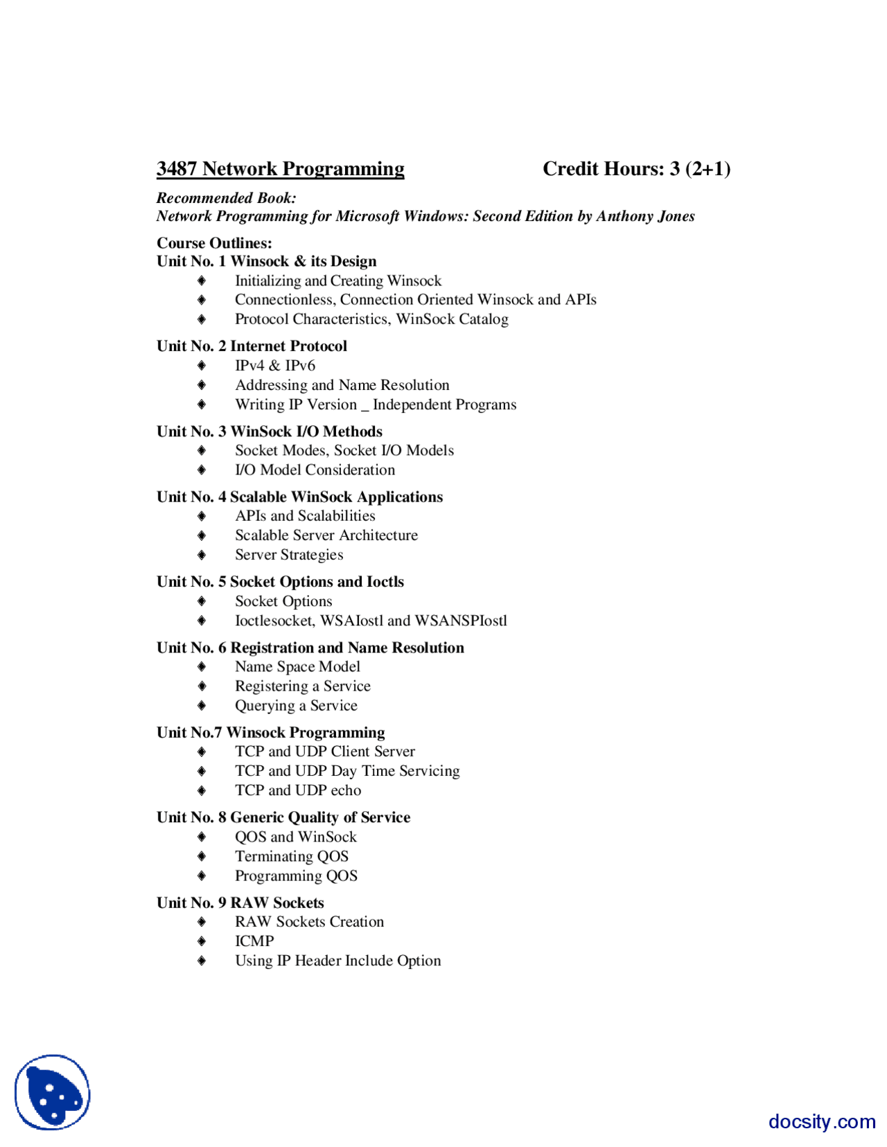 Course Outline Network Programming Handout Docsity