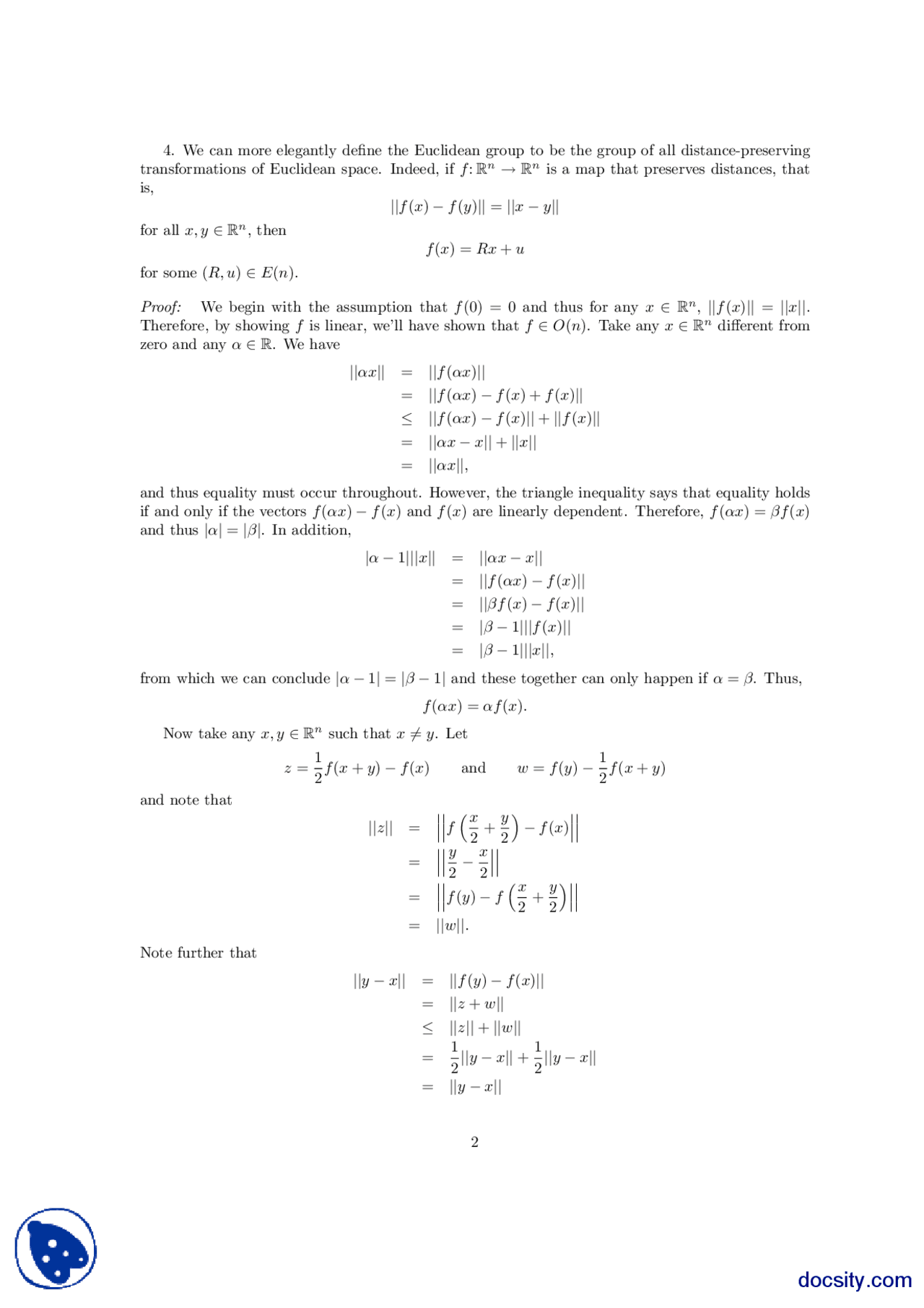 The Euclidean Group Part 5-Advanced Classical and Relativistic Mechanics-Lecture Handout - Docsity