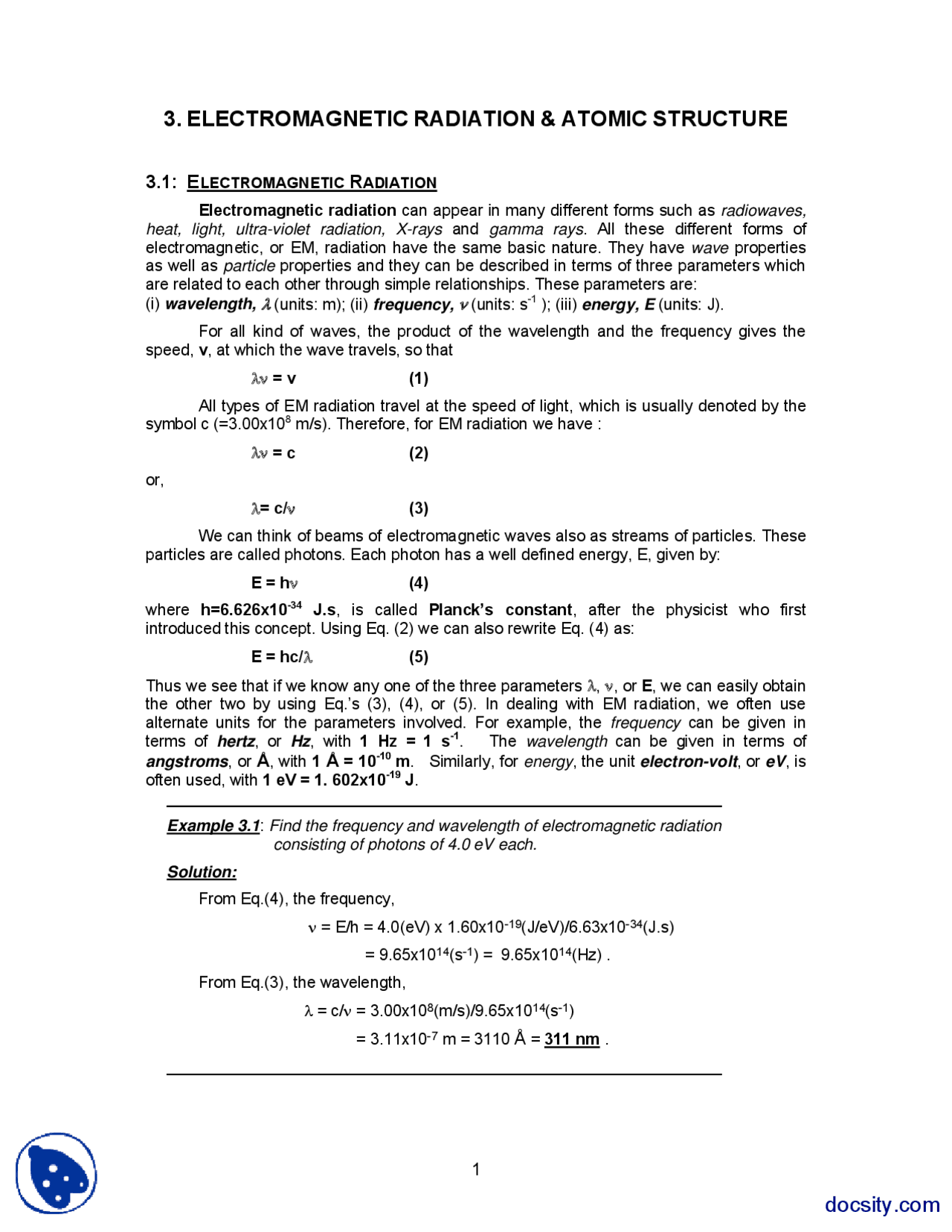 Electromagnetic Radiation Fundamentals Of Physics Handout Docsity