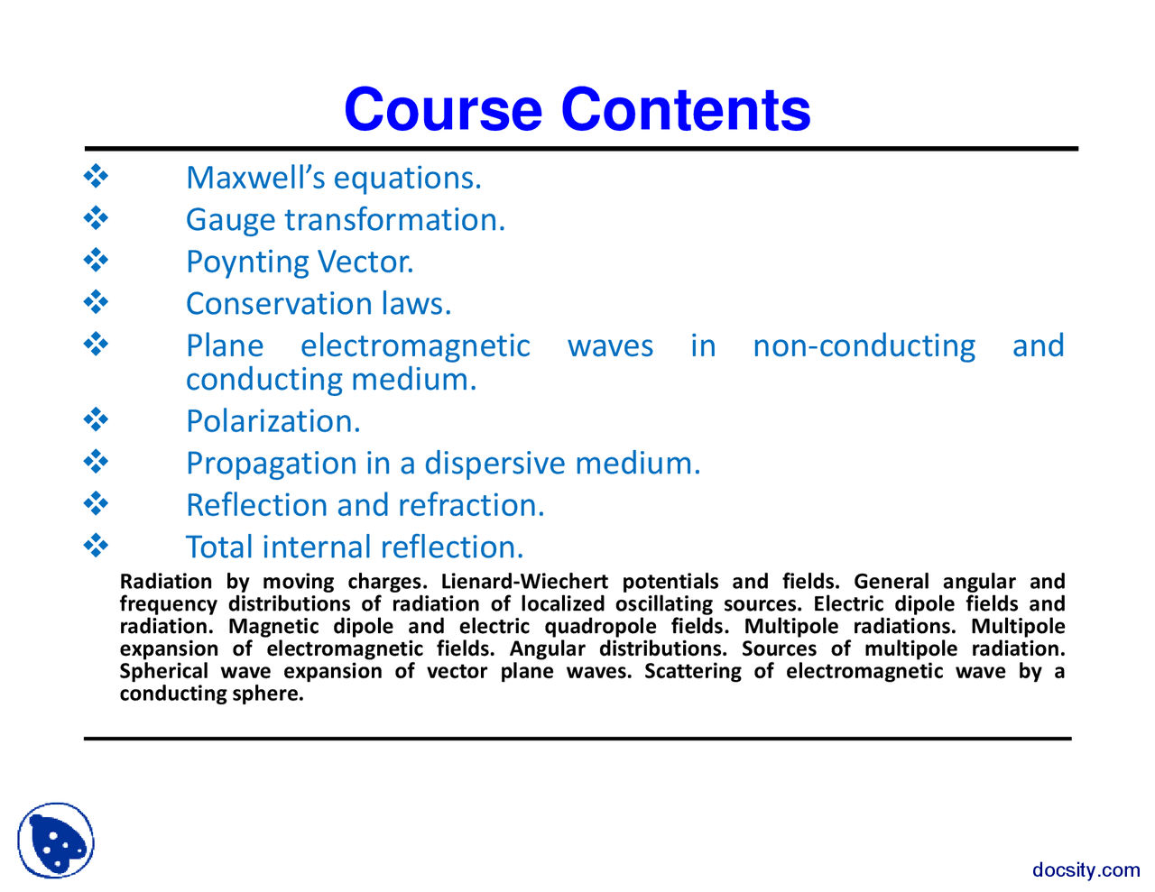 Course Contents-Quantum Physics-Lecture Slides - Docsity