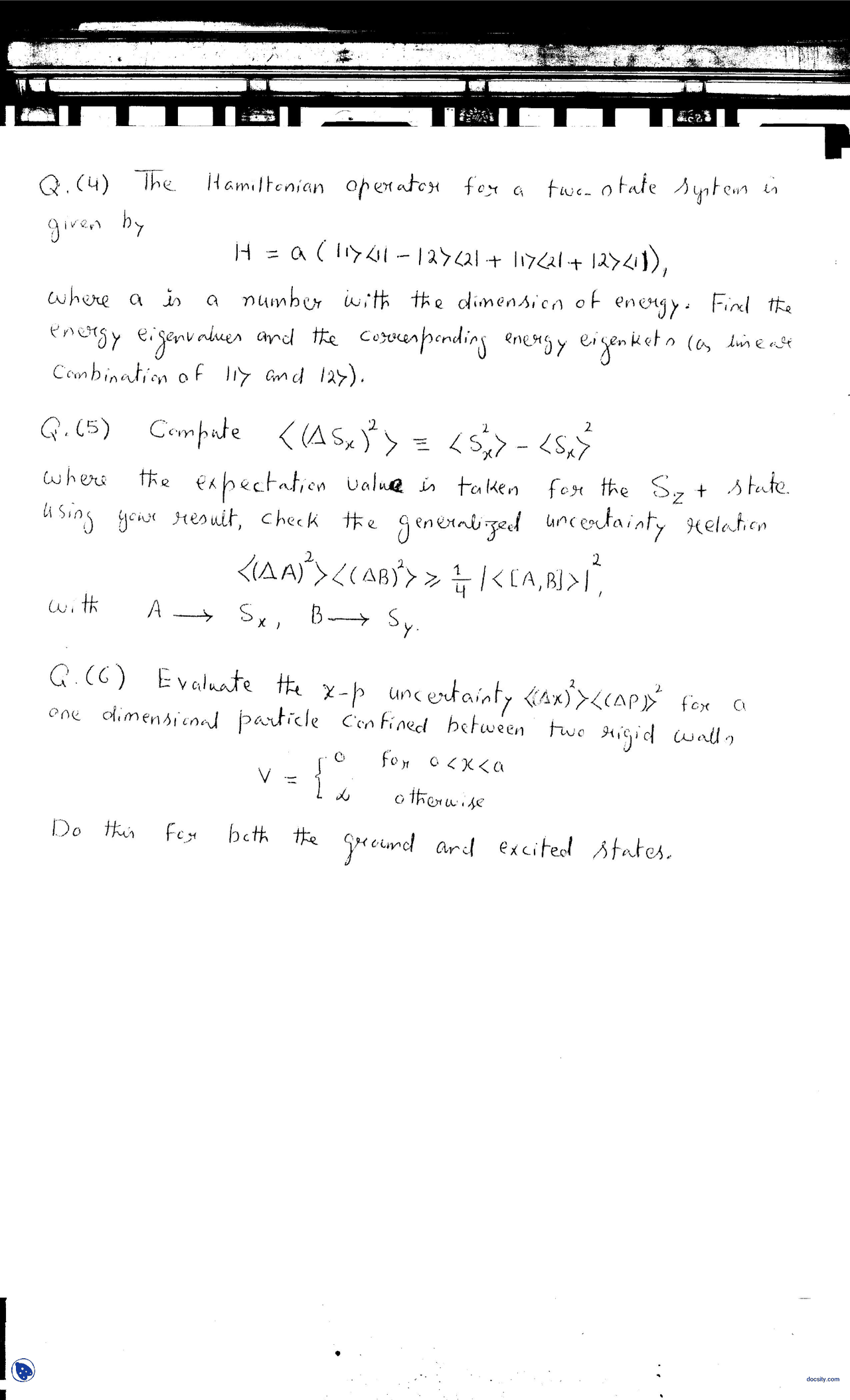 Hamiltonion I-Advanced Quantum Mechanics-Exam Paper - Docsity