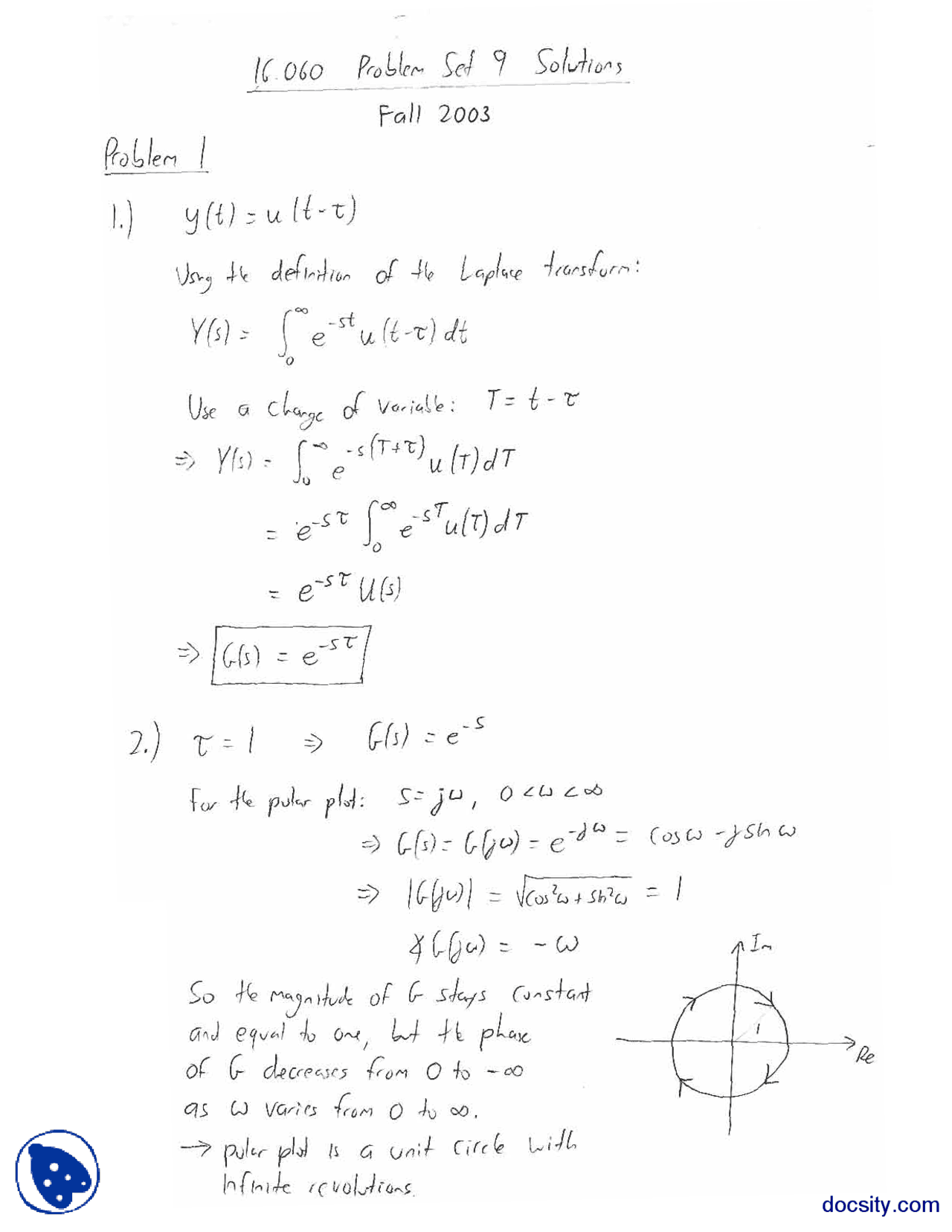 Laplace Transforms Control Systems And Design Assignment Solution Docsity