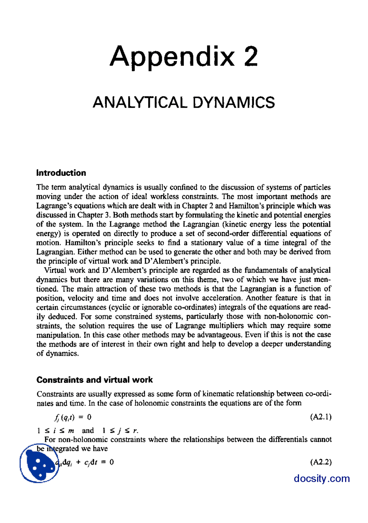 Appendix Of The Book Advanced Engineering Dynamics Lecture Handout