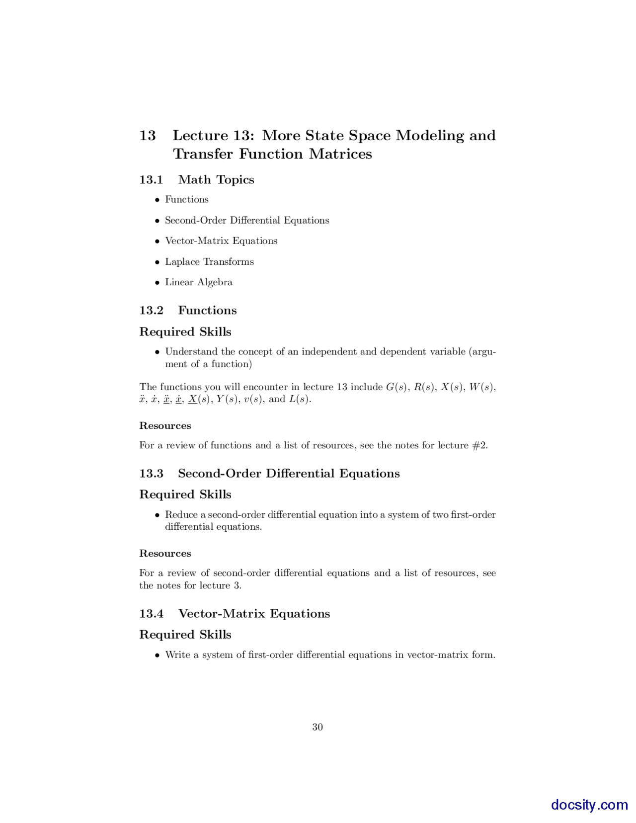 More State Space Modeling And Transfer Function Matrices Contents