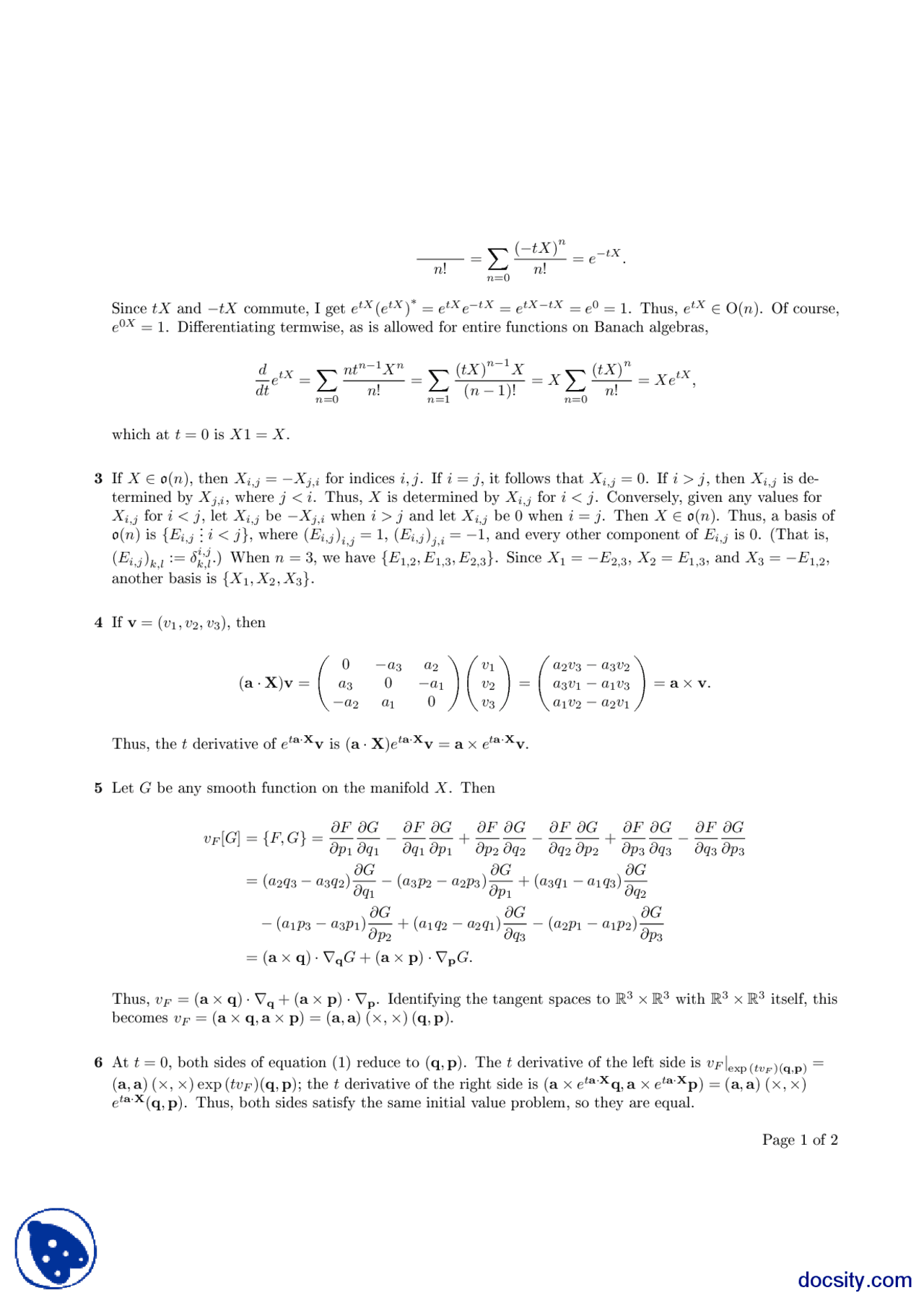 The Euclidean Group Part 7-Advanced Classical and Relativistic Mechanics-Lecture Handout - Docsity