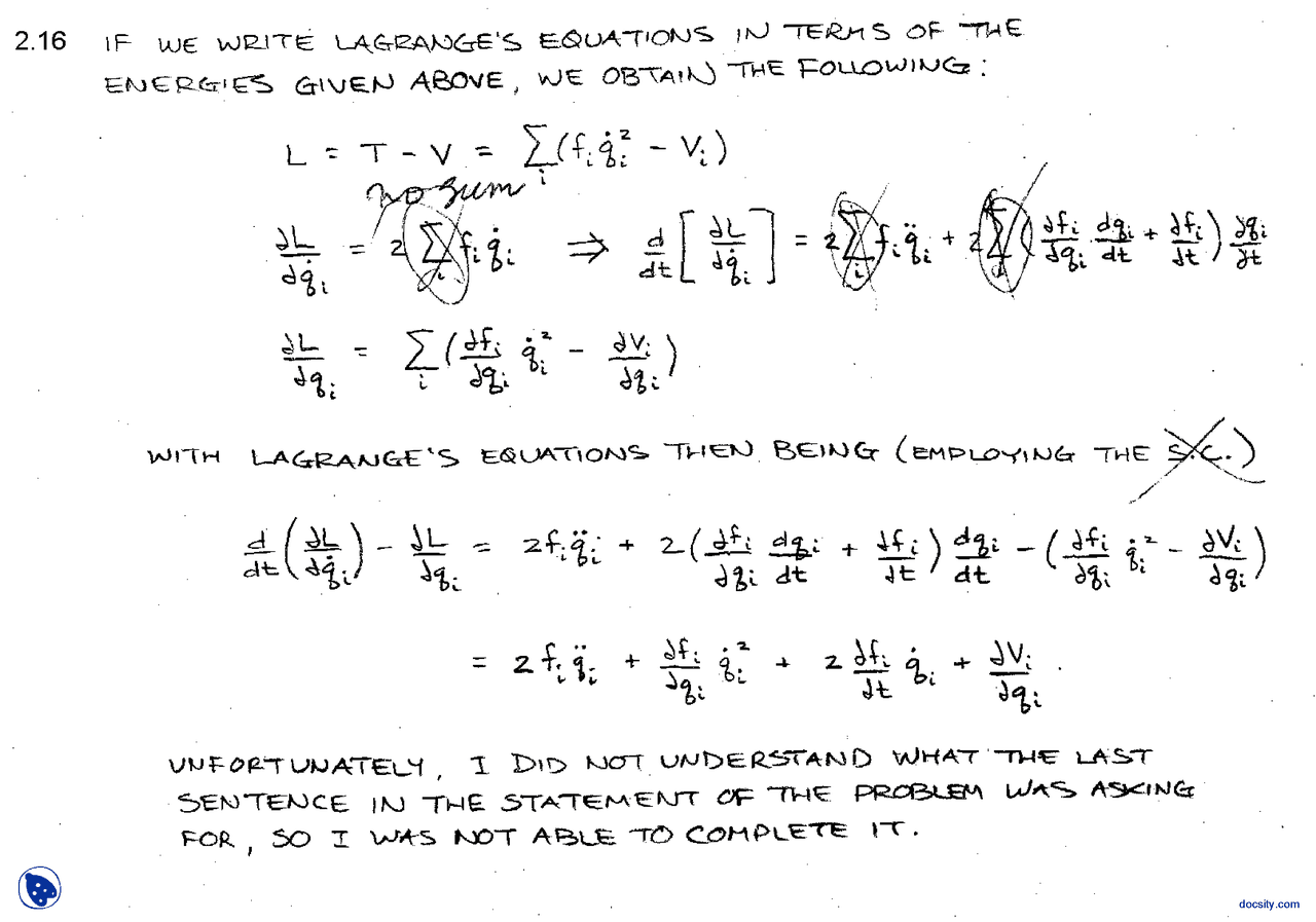 Lagrange Equation V Fundementals Of Quantum Physics Sloved Assignment