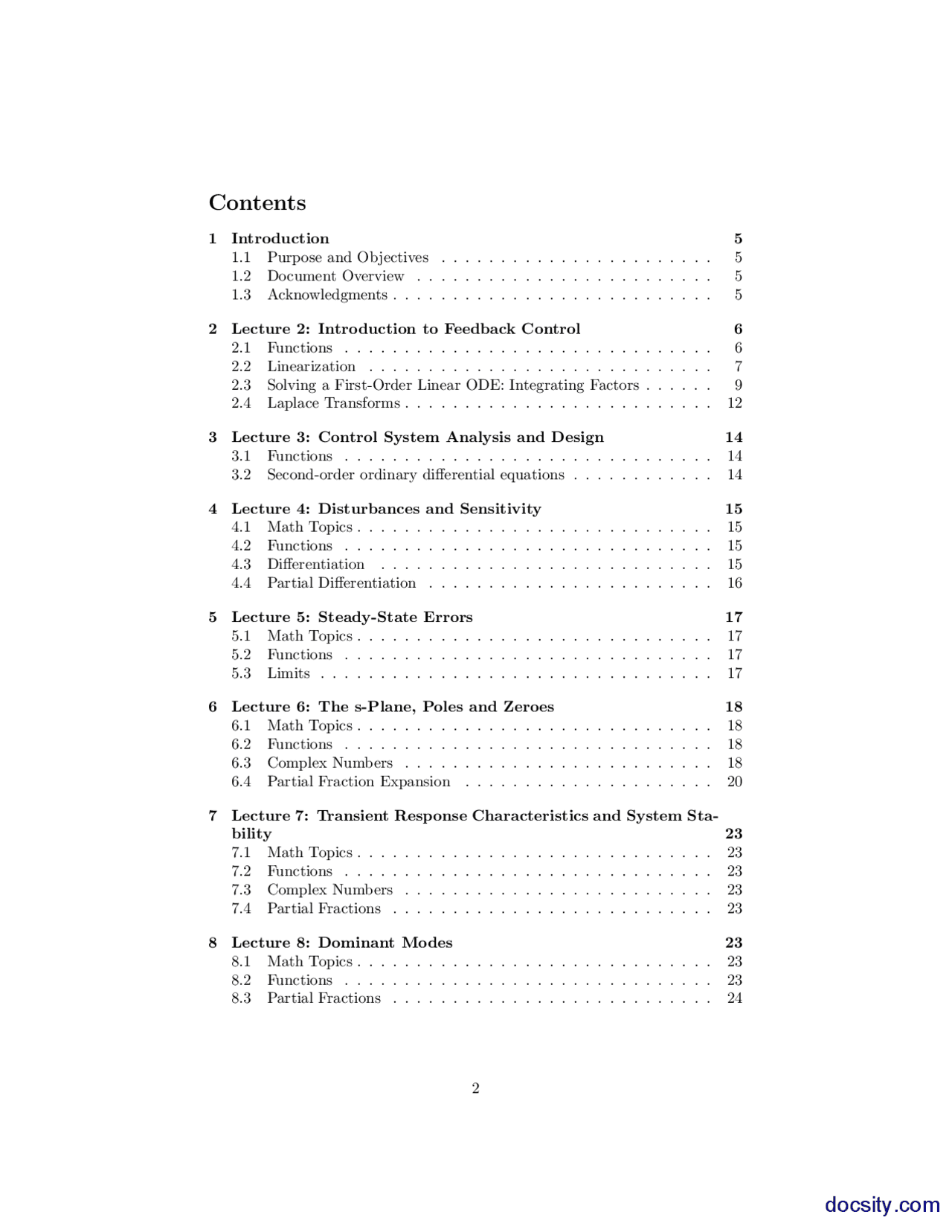 Introduction To Feedback Control Contents Control Systems Theory And