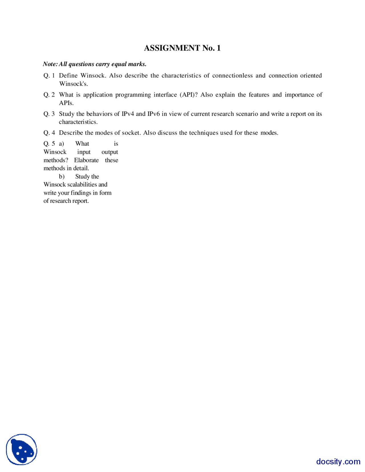 Winsock And Application Programming Interface Network Programming Assignment Docsity