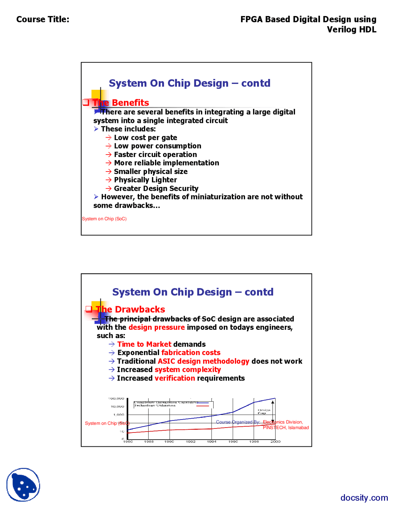 System On Chip Design Verilog Hdl And Fpgas Lecture Slides Slides Verilog And Vhdl Docsity