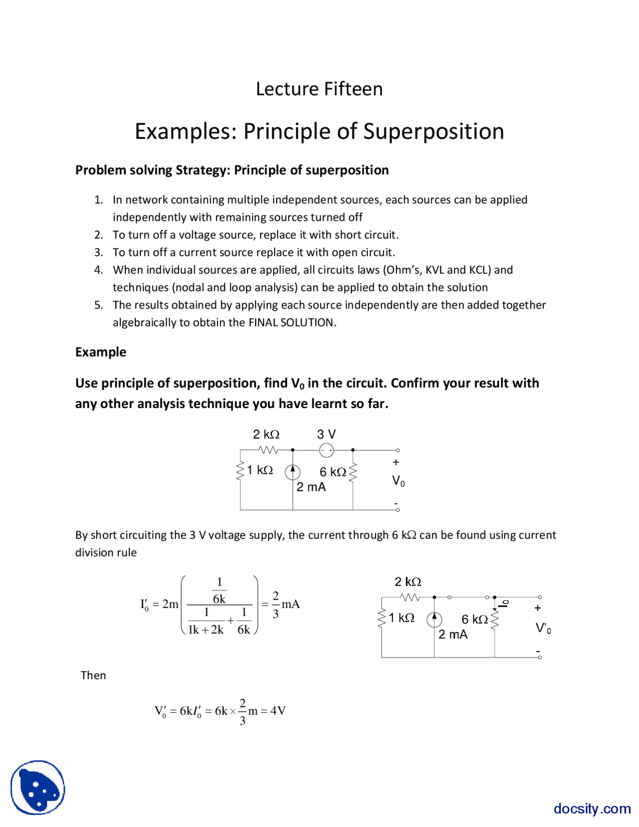Principle Of Superposition Basic Electronics Lecture Slides Docsity
