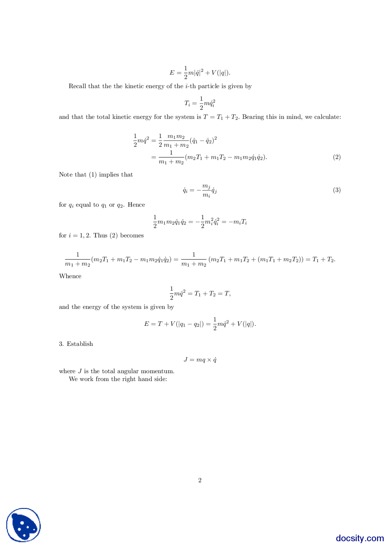 The Body Problem Part 2-Advanced Classical and Relativistic Mechanics-Lecture Handout - Docsity